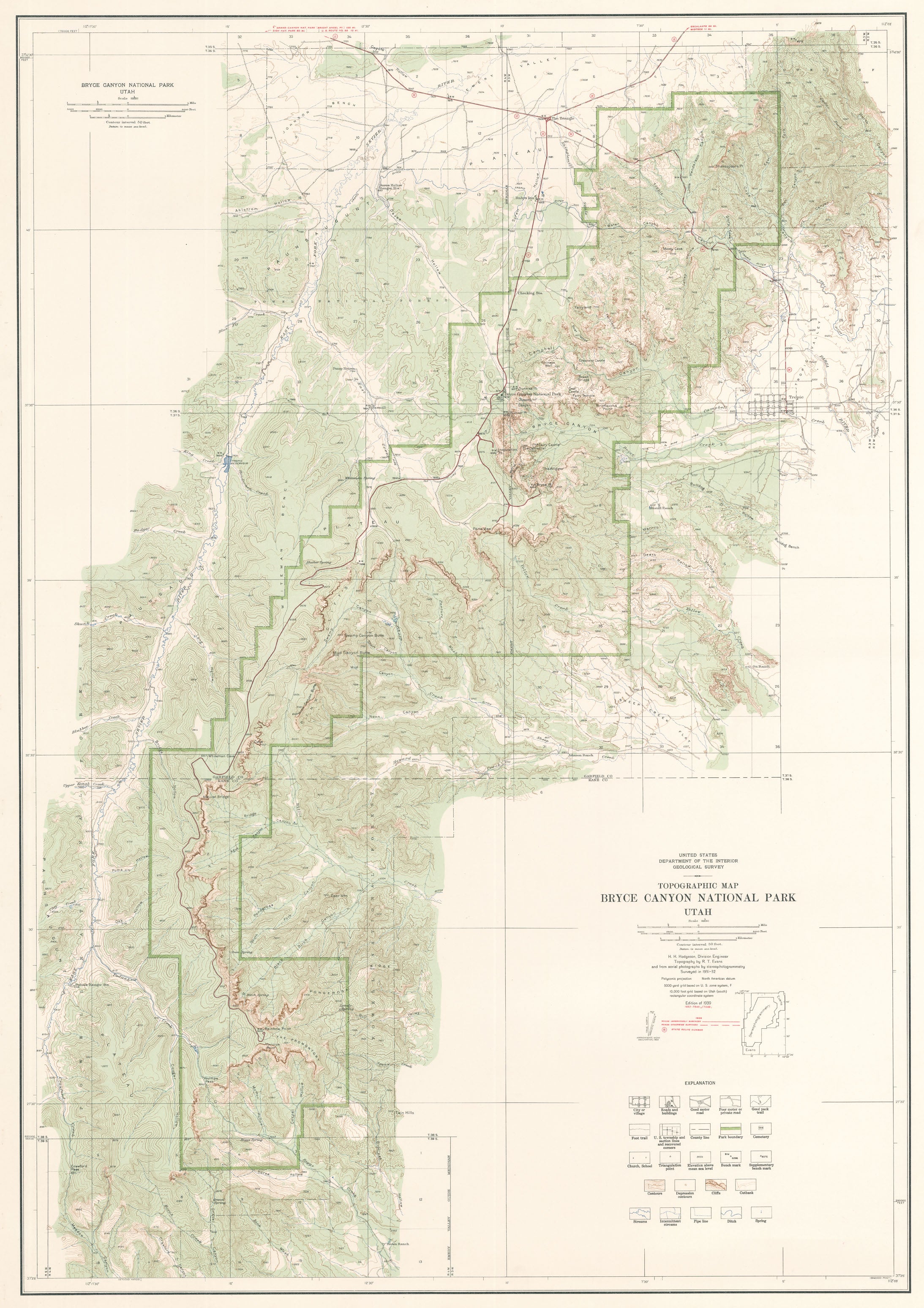 Antique Topographic Map of Bryce Canyon National Park, 1939 – New World ...