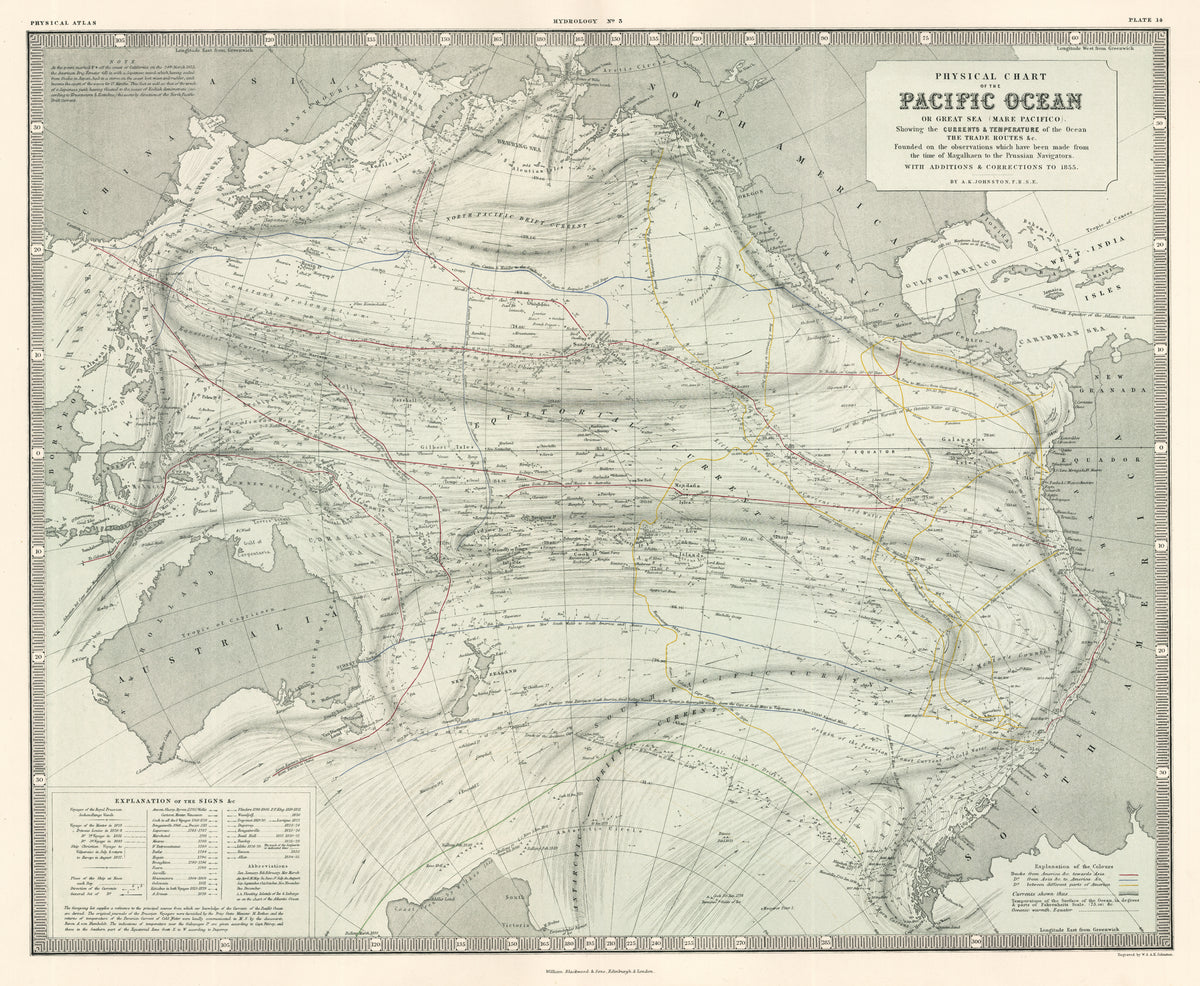 Physical Chart of the Pacific Ocean by A.K, Johnston, 1856 – New World ...