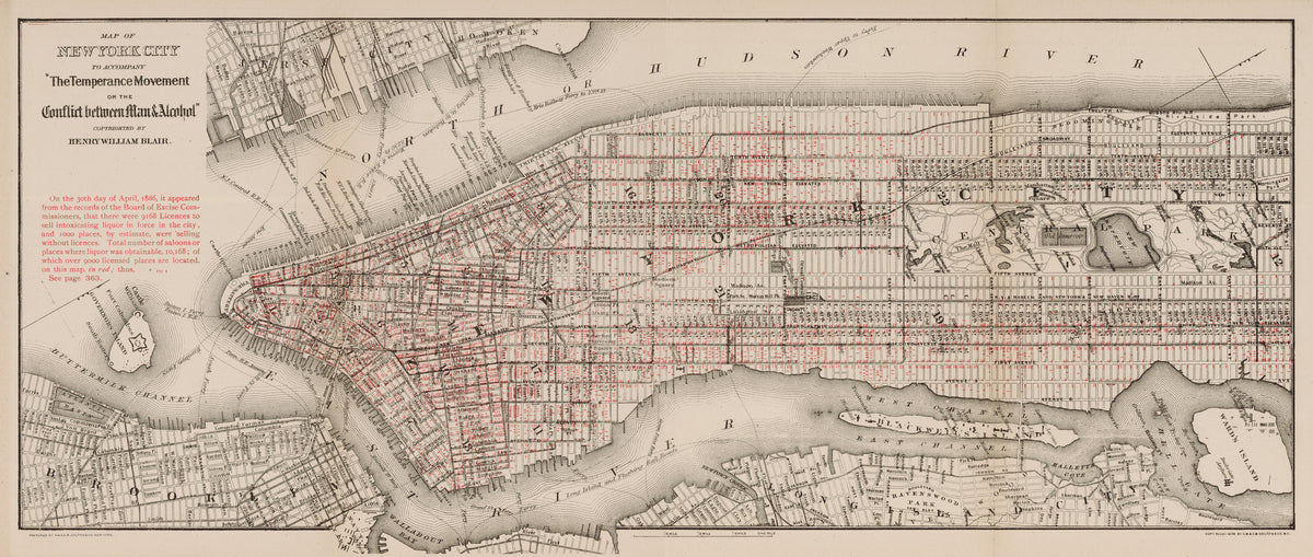 Temperance Movement Map of New York City by: William H. Blair, 1886 ...