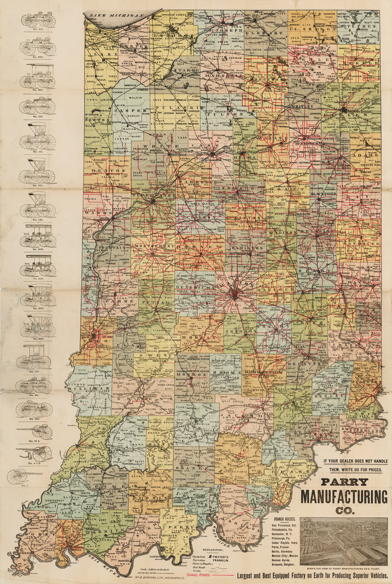 Antique Map of Indiana - Parry Manufacturing Co. 1885 – New World ...