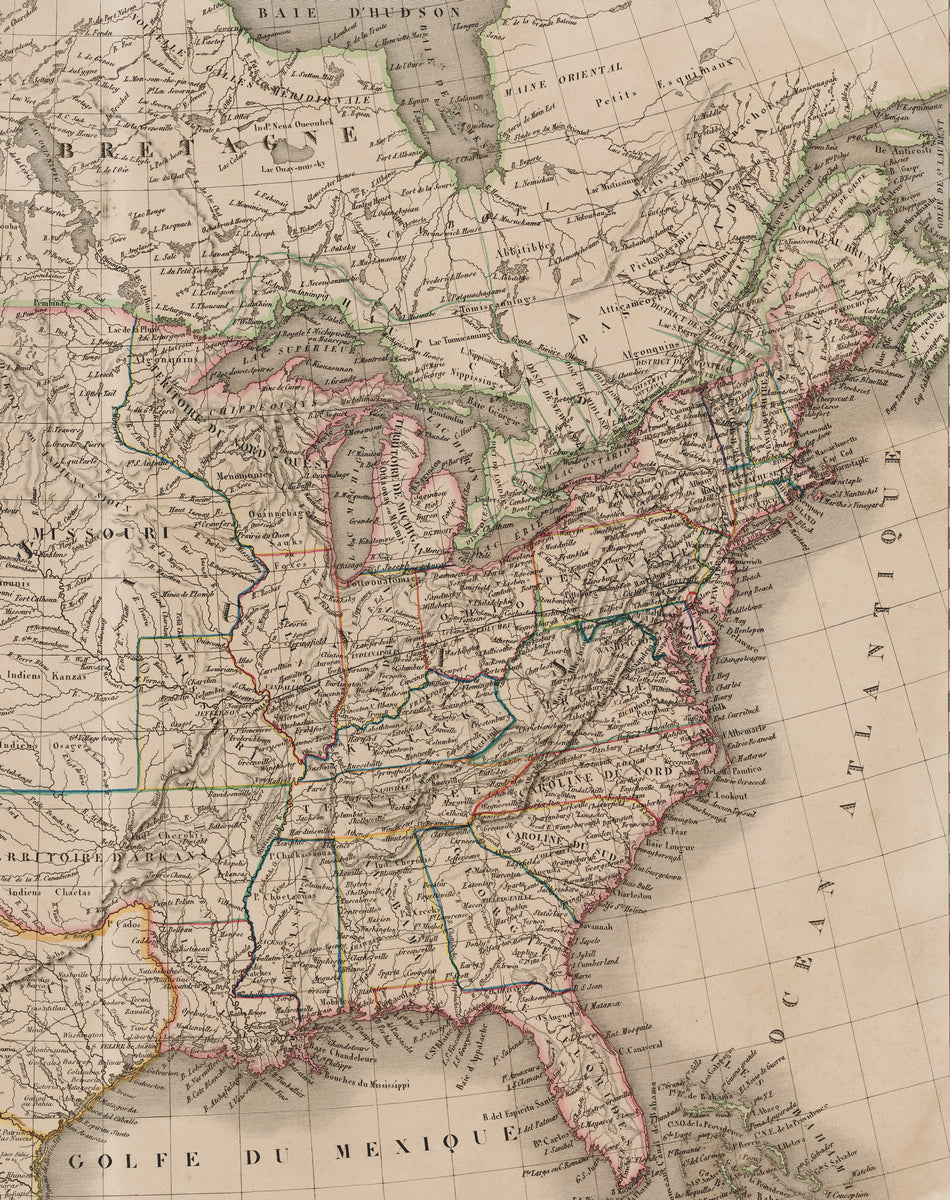 Antique Map of United States, Canada, Mexico, and Texas by Lapie, 1838 ...