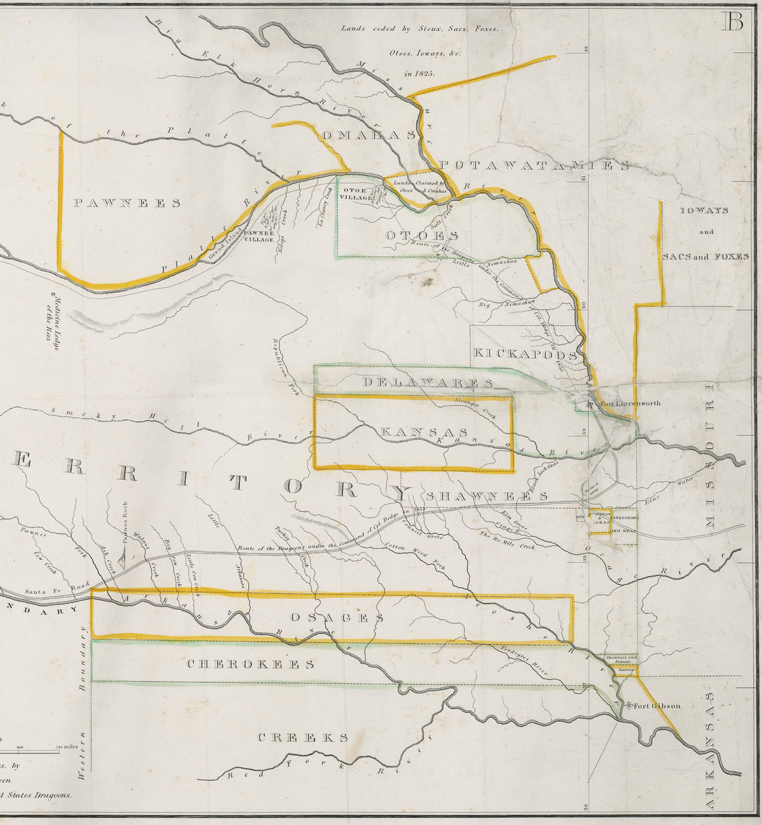Map of Indian Territory from the Col. Henry Dodge Expedition, 1836 ...
