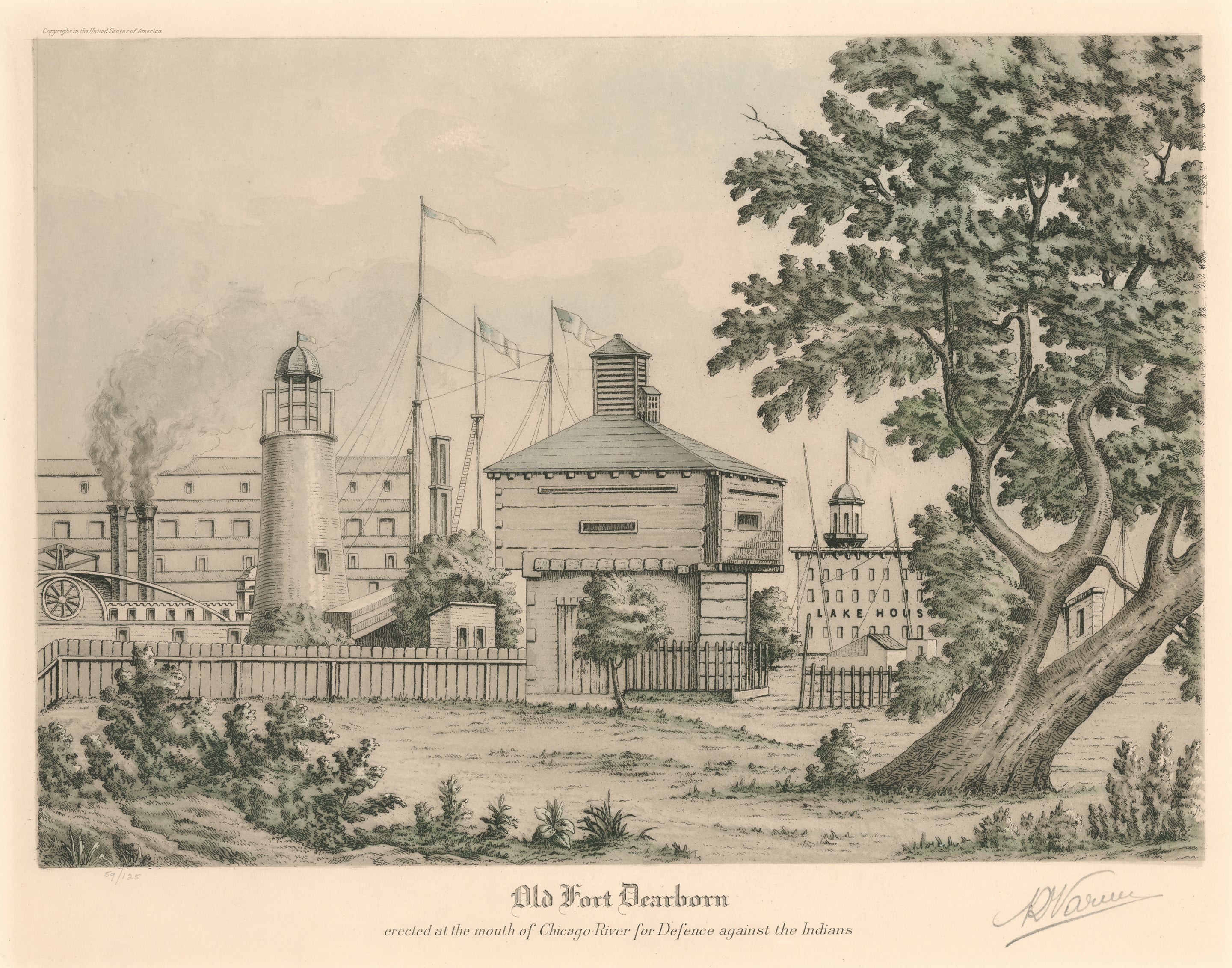 Antique Print: Old Fort Dearborn by: Raoul Varin, 1929 – New World ...