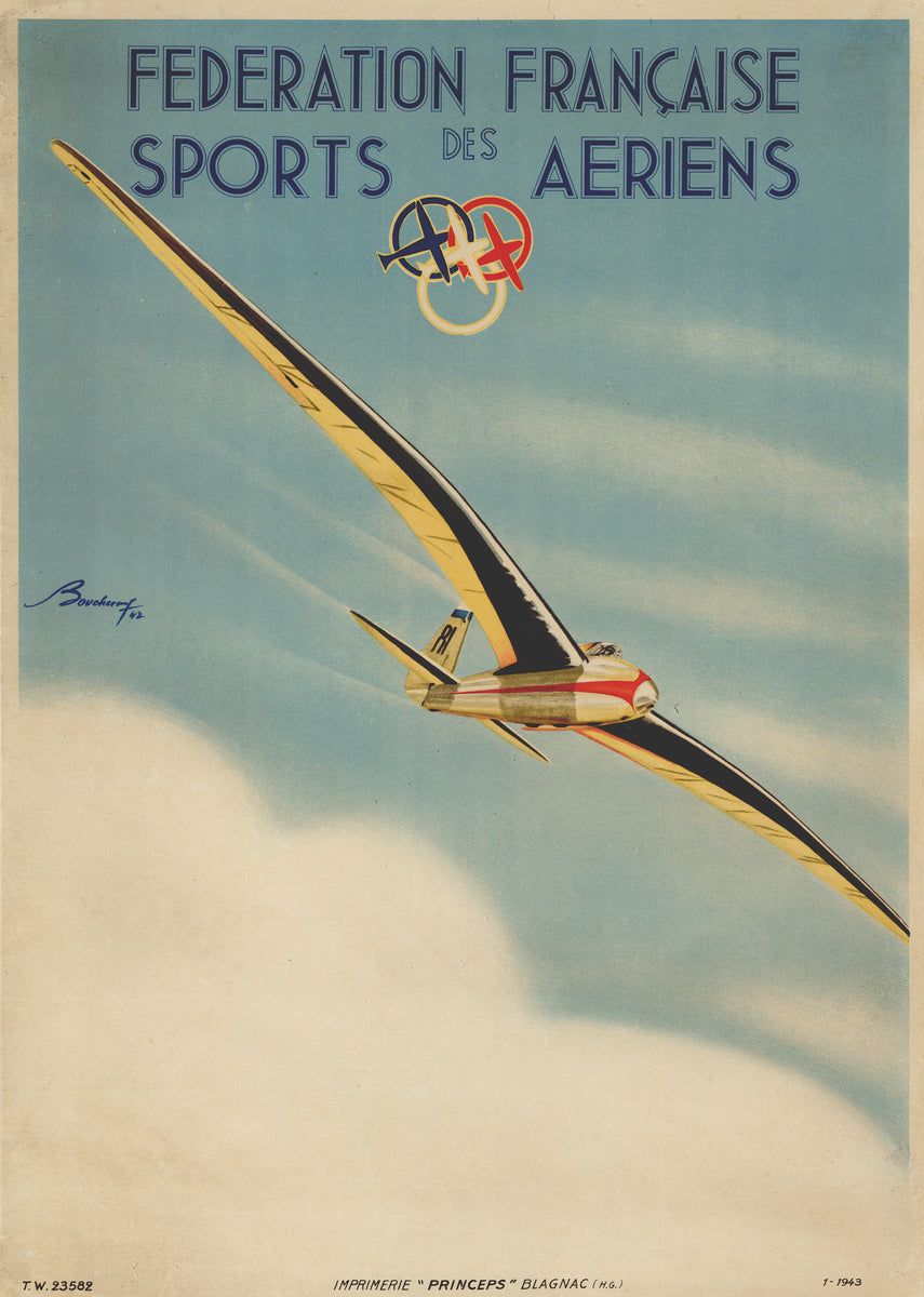 Vintage Aviation Poster: Fédération Française des Sports Aériens, 1943 ...