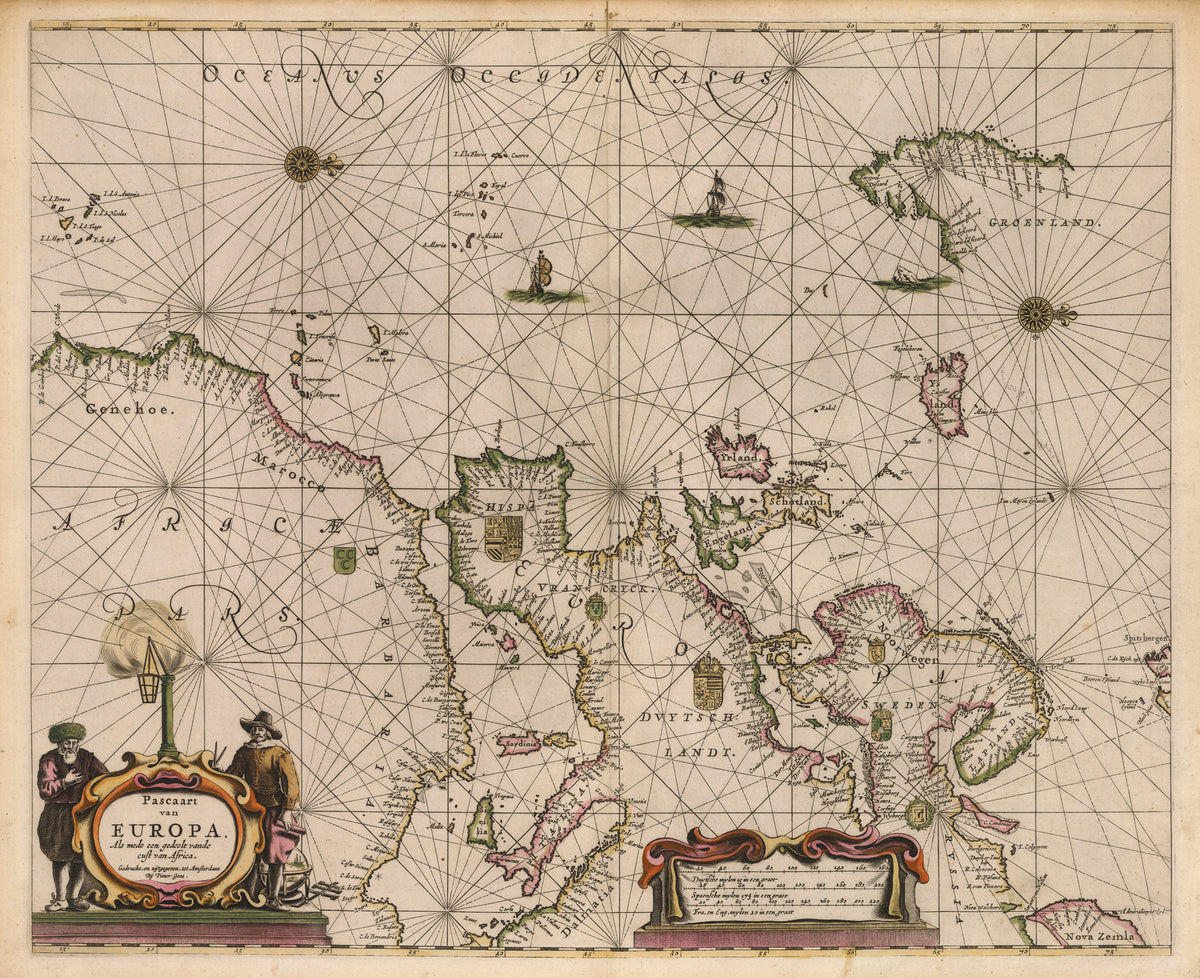 Antique Nautical Map of Europe and Africa by Goos, 1666 – New World ...