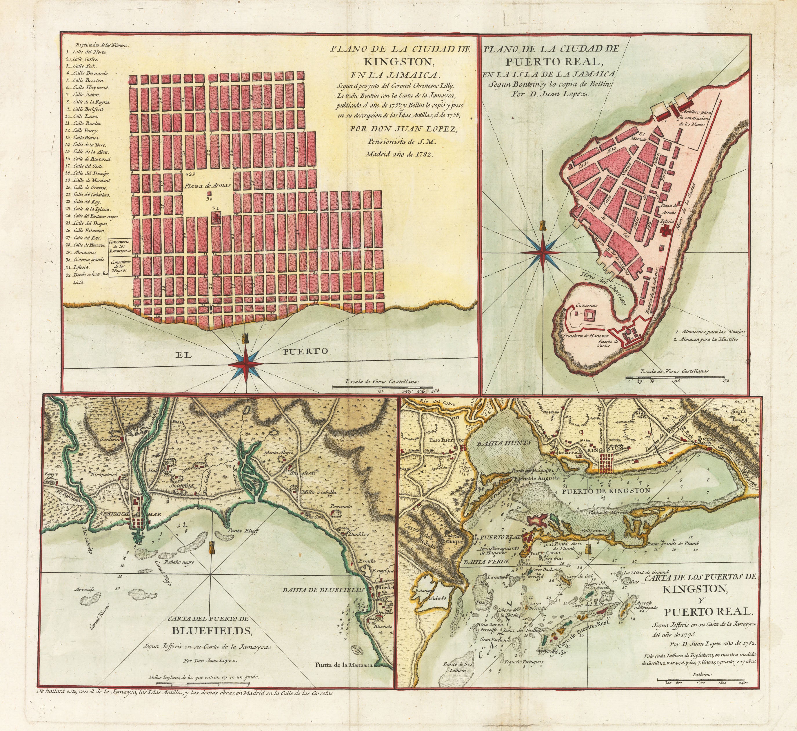 Antique Map of Kingston, Port Royal, and Bluefields, Jamaica – New ...