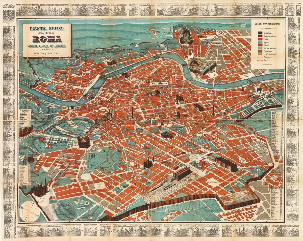 Antique Tourist Guide Map of Rome, by: Romola Bulla, 1880 – New World ...