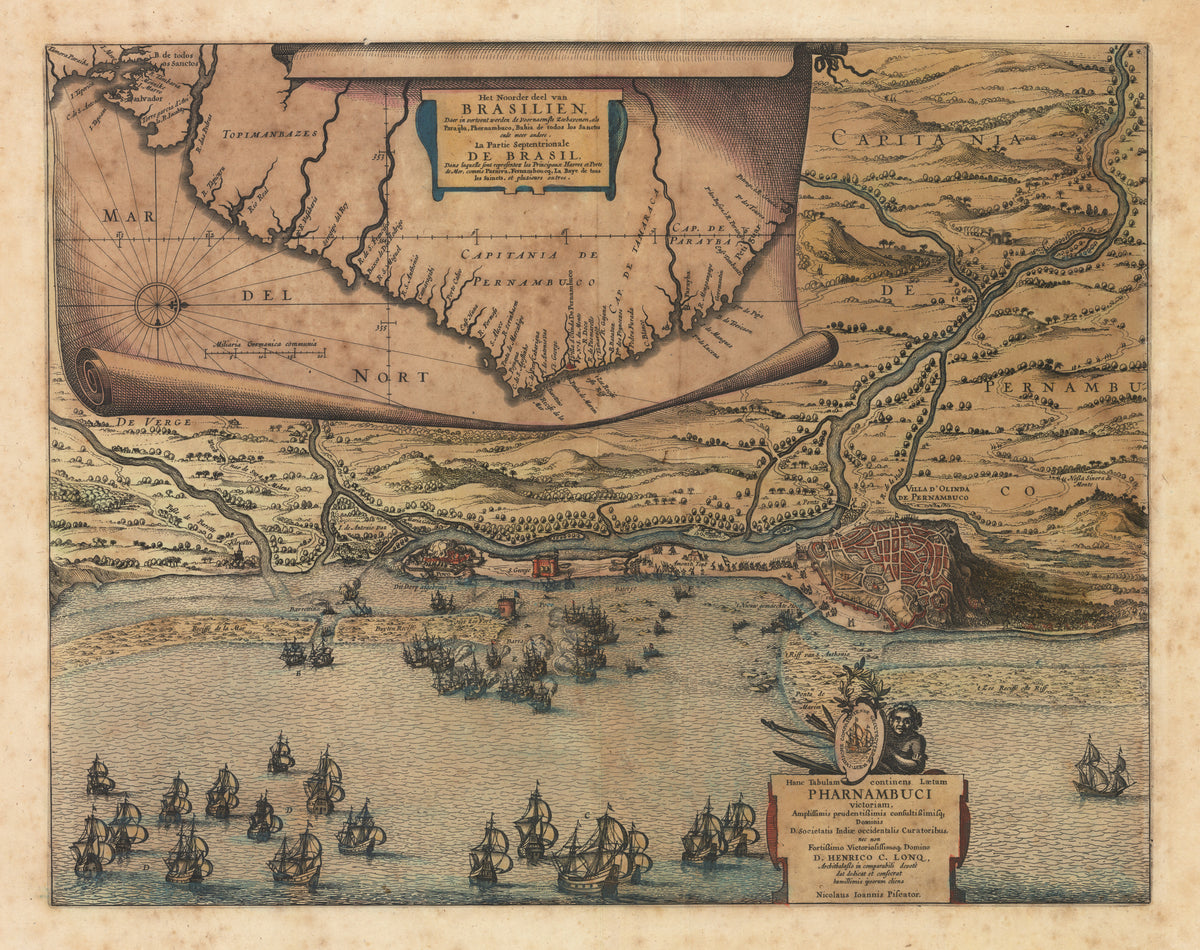1630 Map depicting a battle in 1630 between the Dutch and Portuguese ...