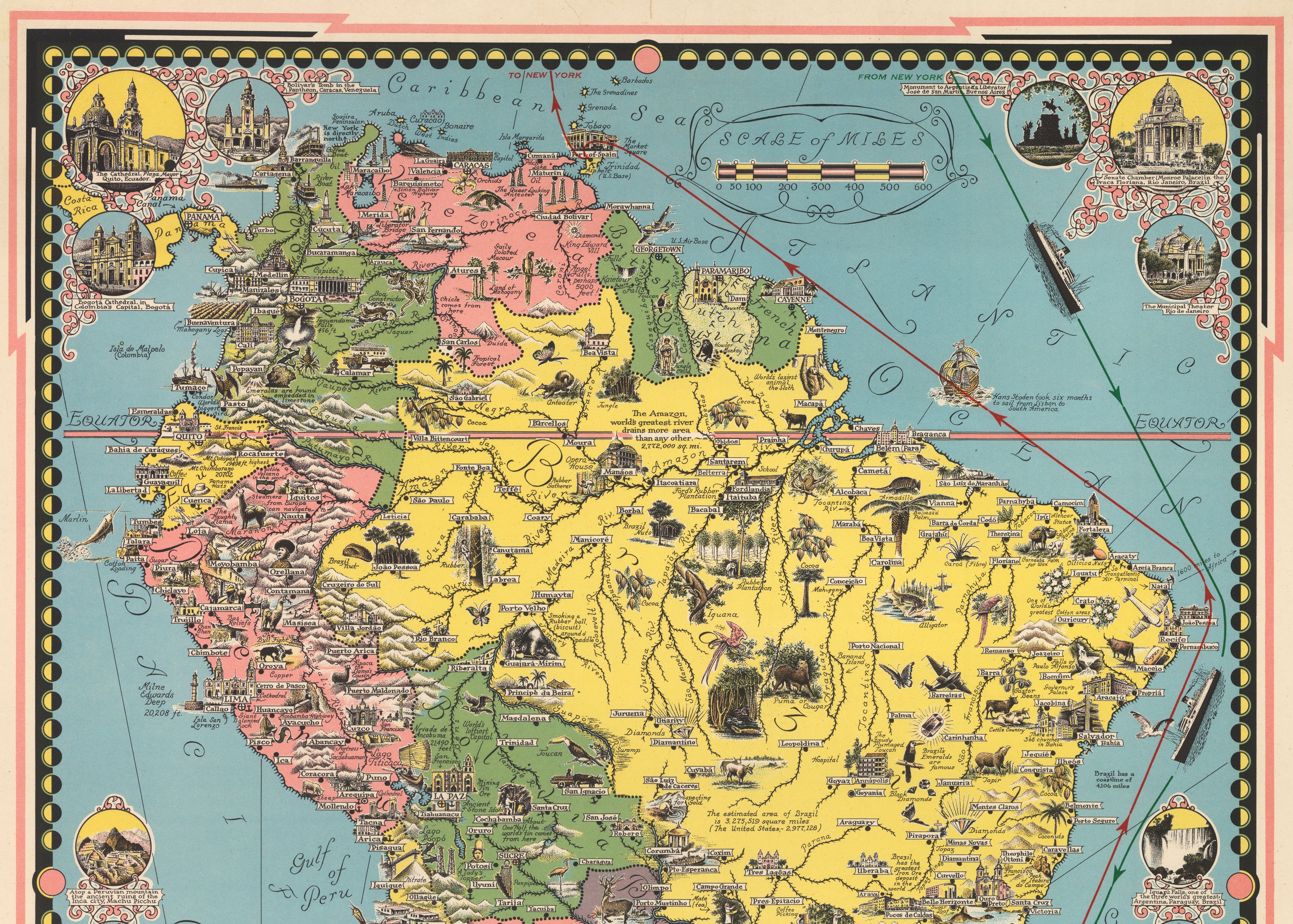 Moore-McCormack Lines Pictorial Map of South America by: Chase, 1942 ...