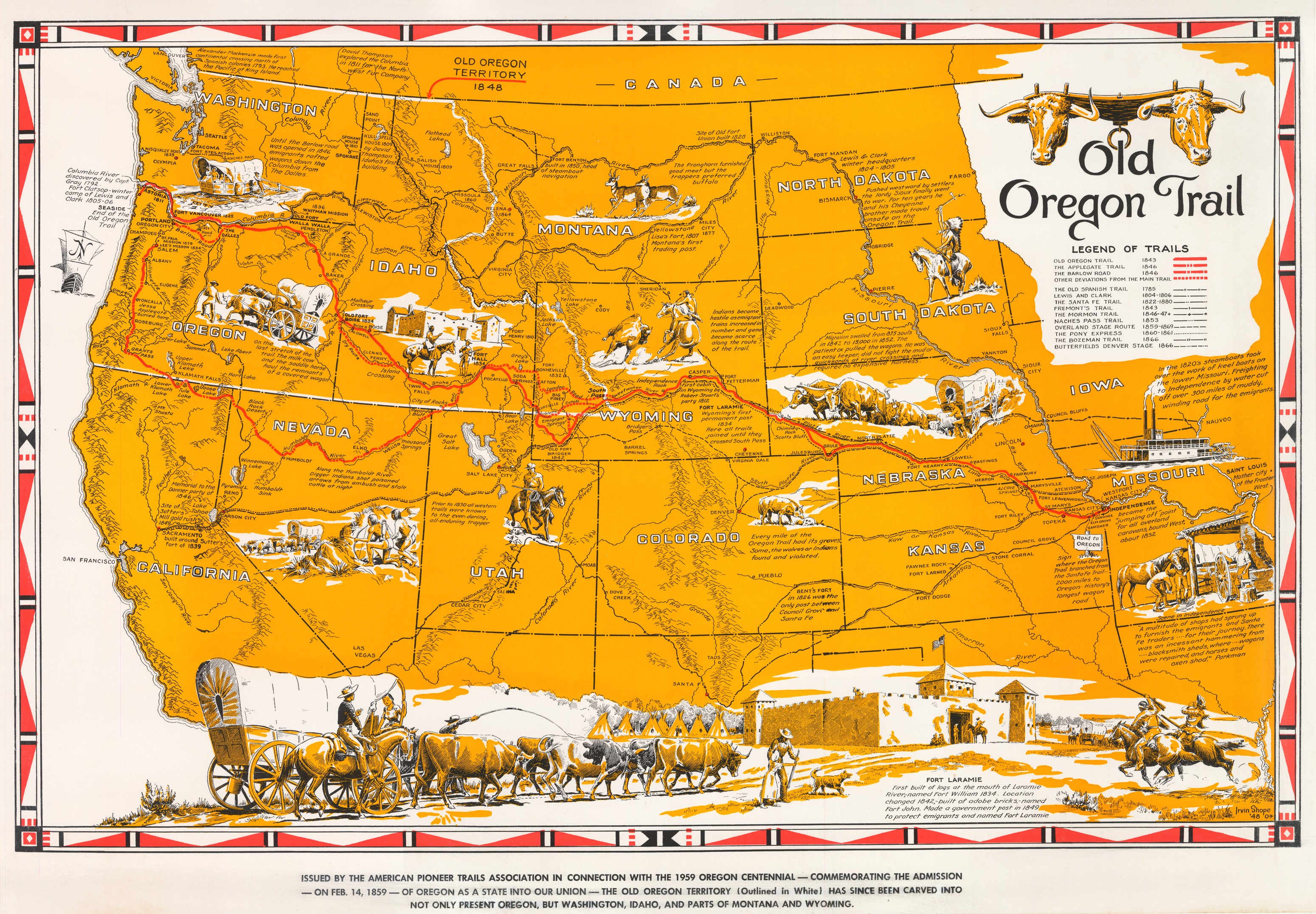 Vintage Pictorial Map: Old Oregon Trail, 1948 – New World Cartographic
