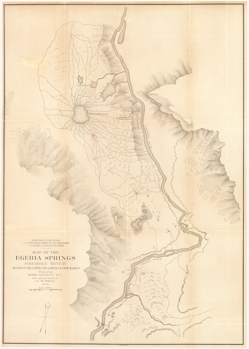 Antique Map of Egeria Springs Firehole River, Yellowstone, 1878 – New ...