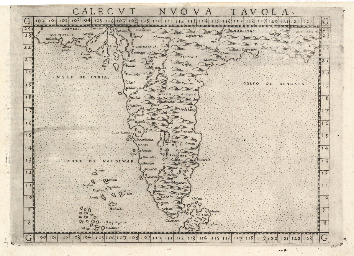 Calecut Nuova Tavola by Girolamo Ruscelli,1574 – New World Cartographic
