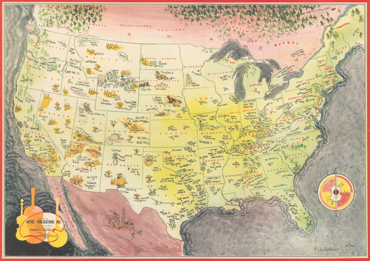 Country Music Map of the United States, 1954 – New World Cartographic