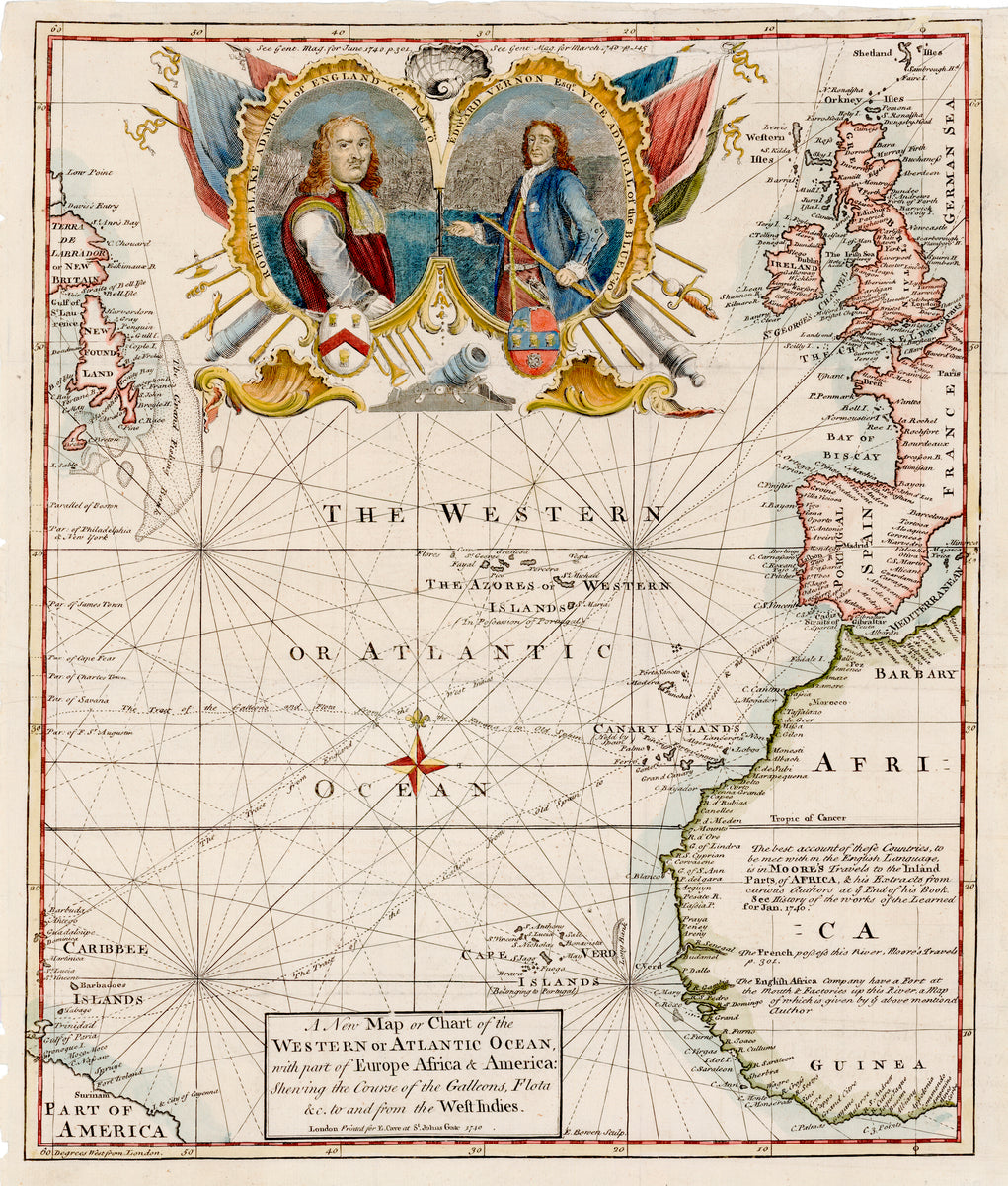 1740 A New Map or Chart of the Western or Atlantic Ocean with part of ...