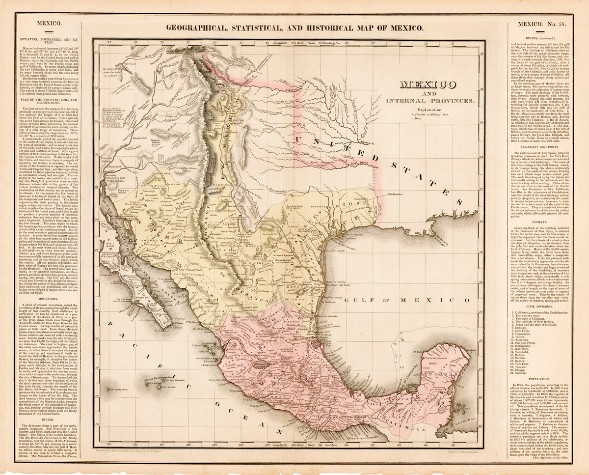 Geographical Statistical and Historical Map of Mexico Carey & Lea 1822 ...