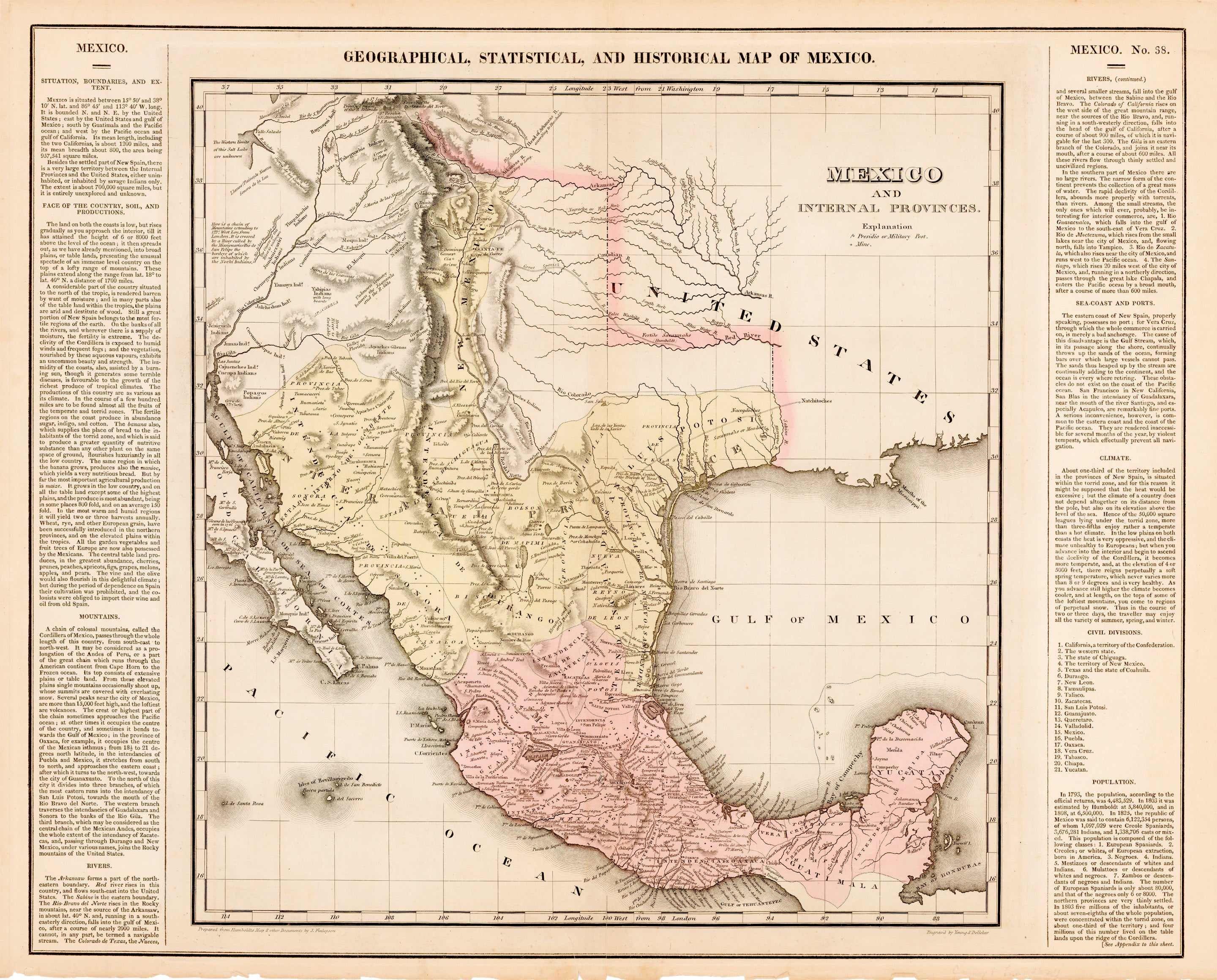 Geographical Statistical and Historical Map of Mexico Carey & Lea 1822 ...