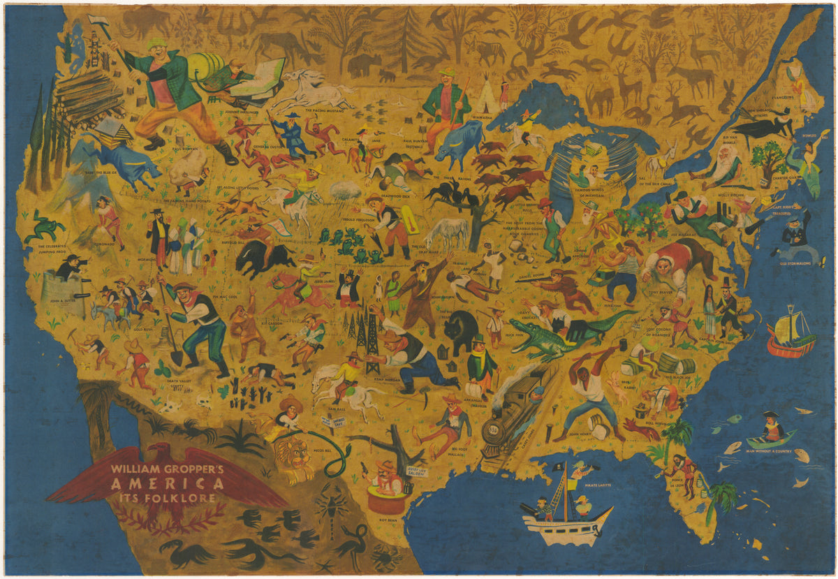 Rare Pictorial Map: William Gropper's America Its Folklore, 1946 – New ...