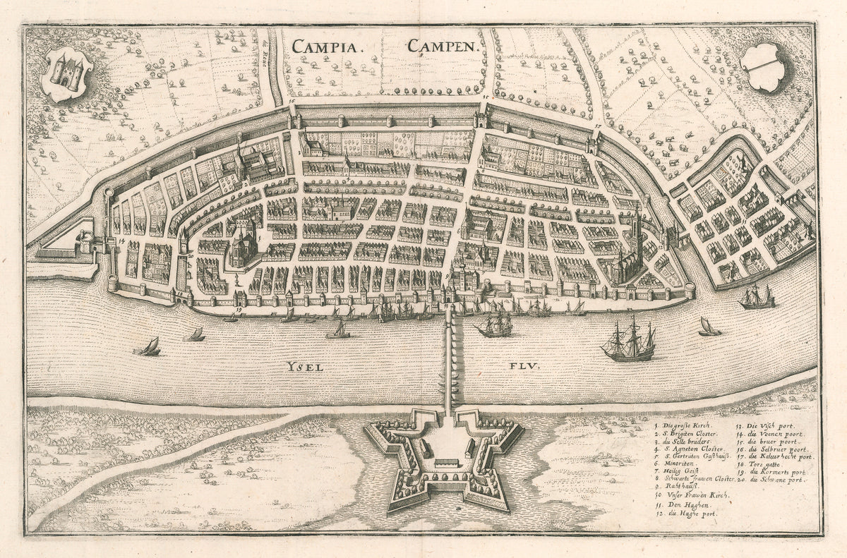 Antique Map of Campia. Campen. Mathaus Merian, 1638. – New World ...
