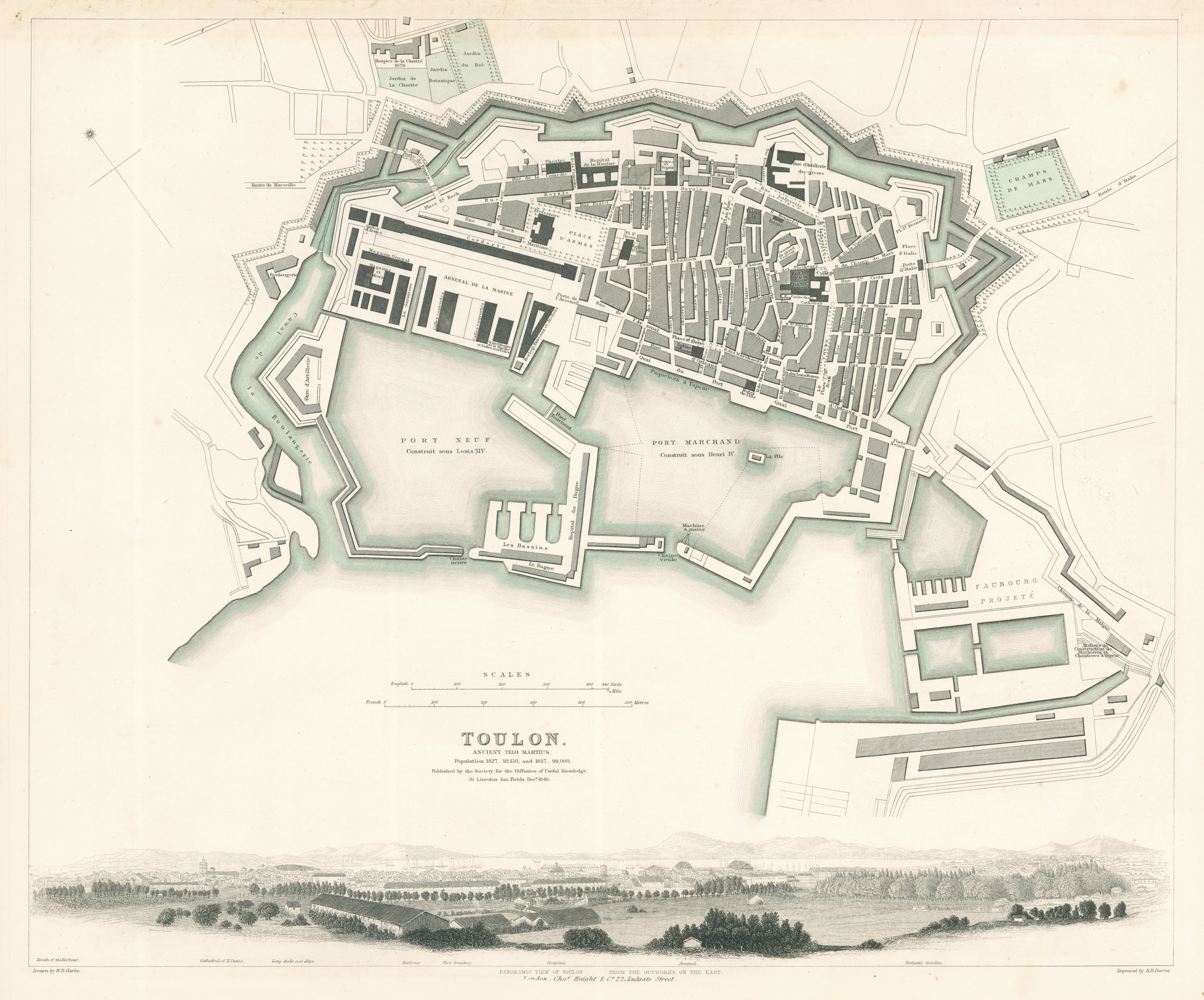Antique map. Toulon, France. SDUK. 1840 – New World Cartographic