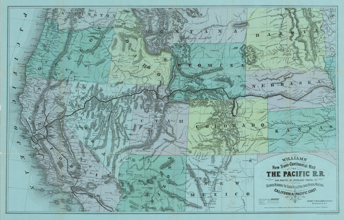 New Trans-Continental Map The Pacific R.R. by: Henry T. Williams, 1877 ...