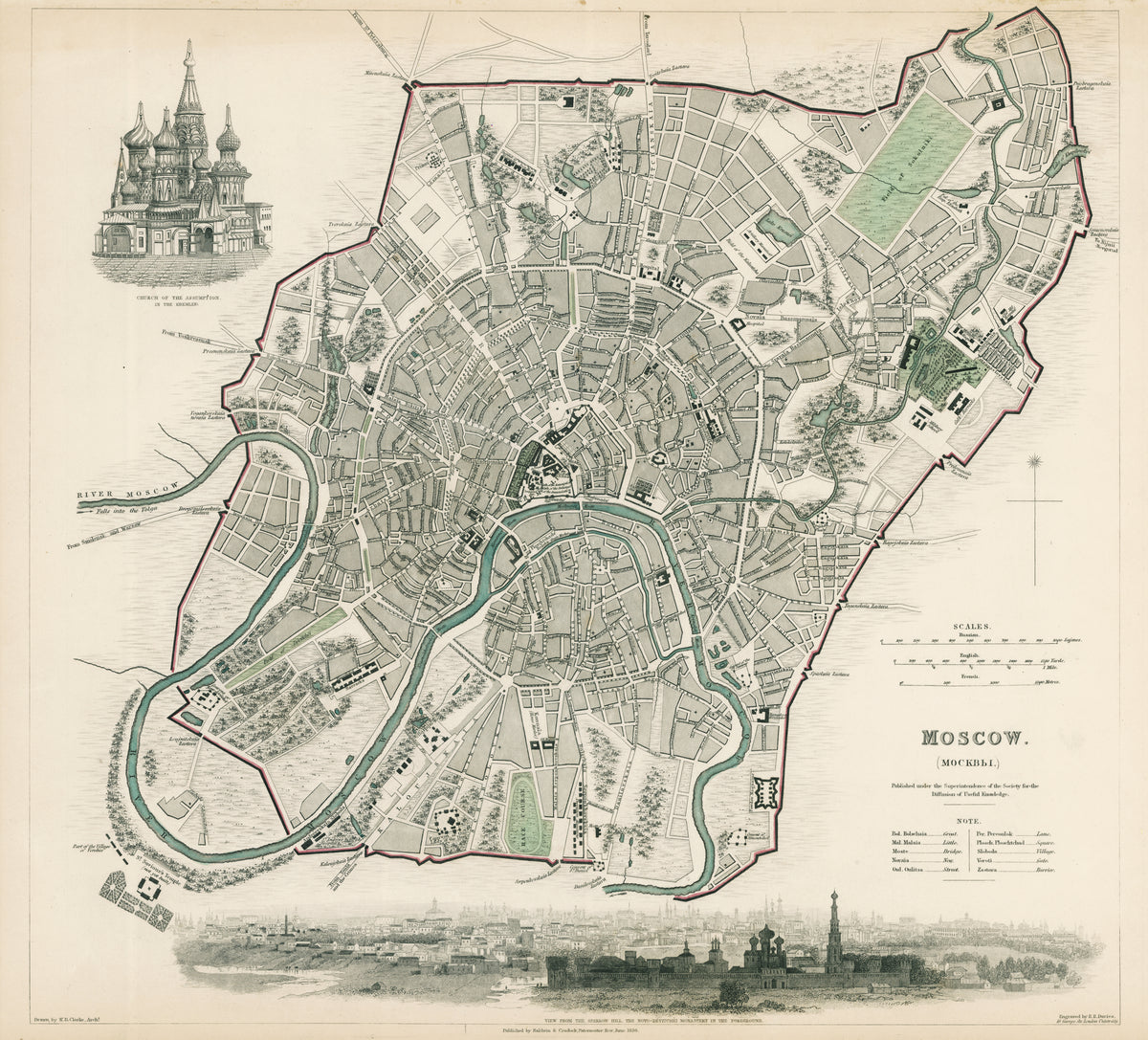 Antique map of Moscow, Russia by the SDUK. 1836 – New World Cartographic