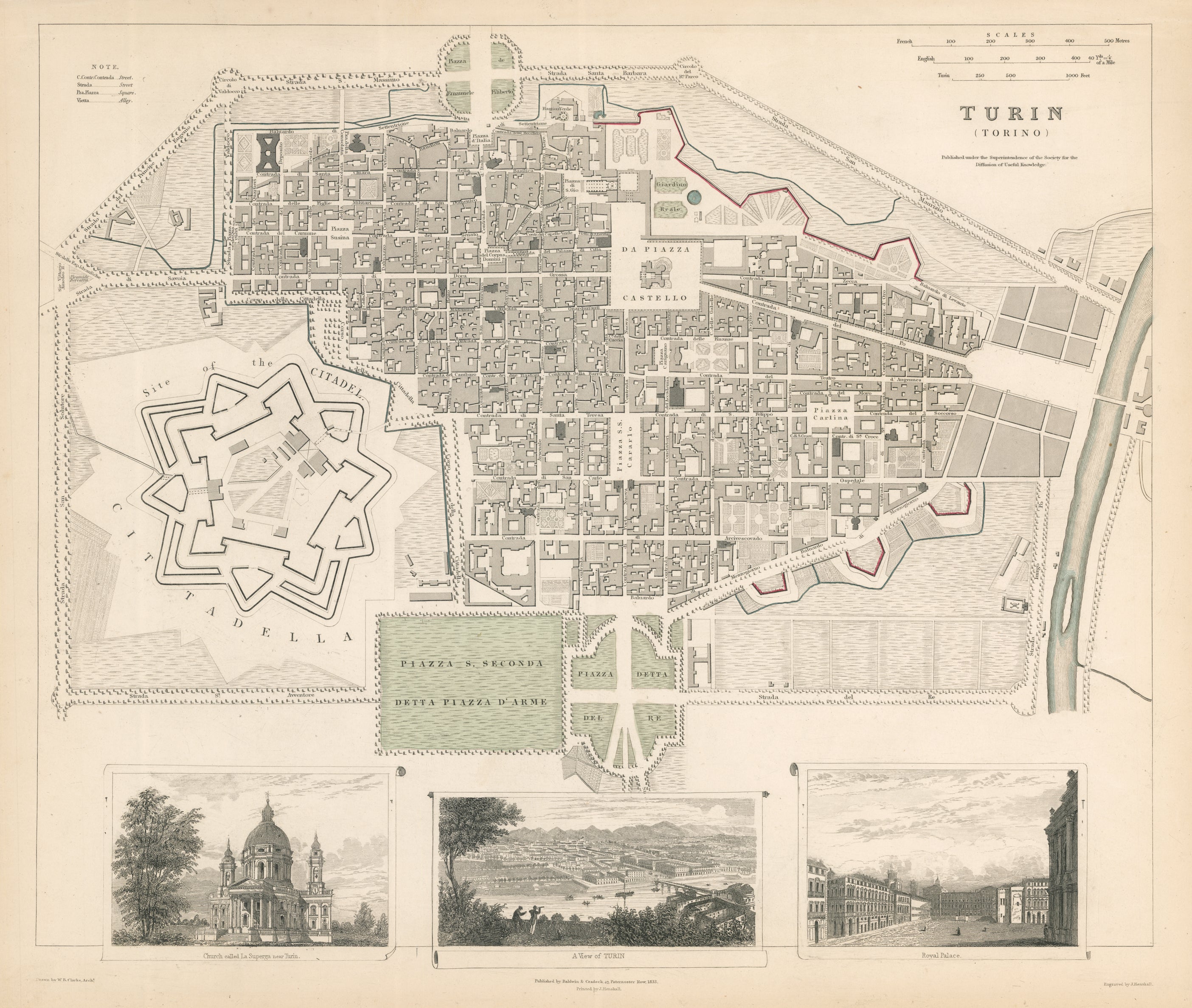 Antique Map of the City of Turin by SDUK, 1833 – New World Cartographic