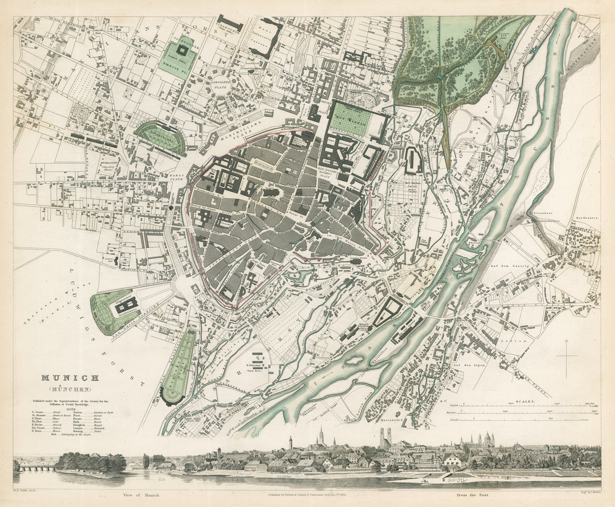 Antique Map of Munich (Munchen), Germany by SDUK. 1832 – New World ...