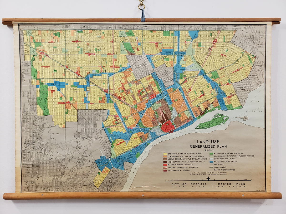 Mid-Century Wall Map : City of Detroit - Master Plan, 1950 – New World ...
