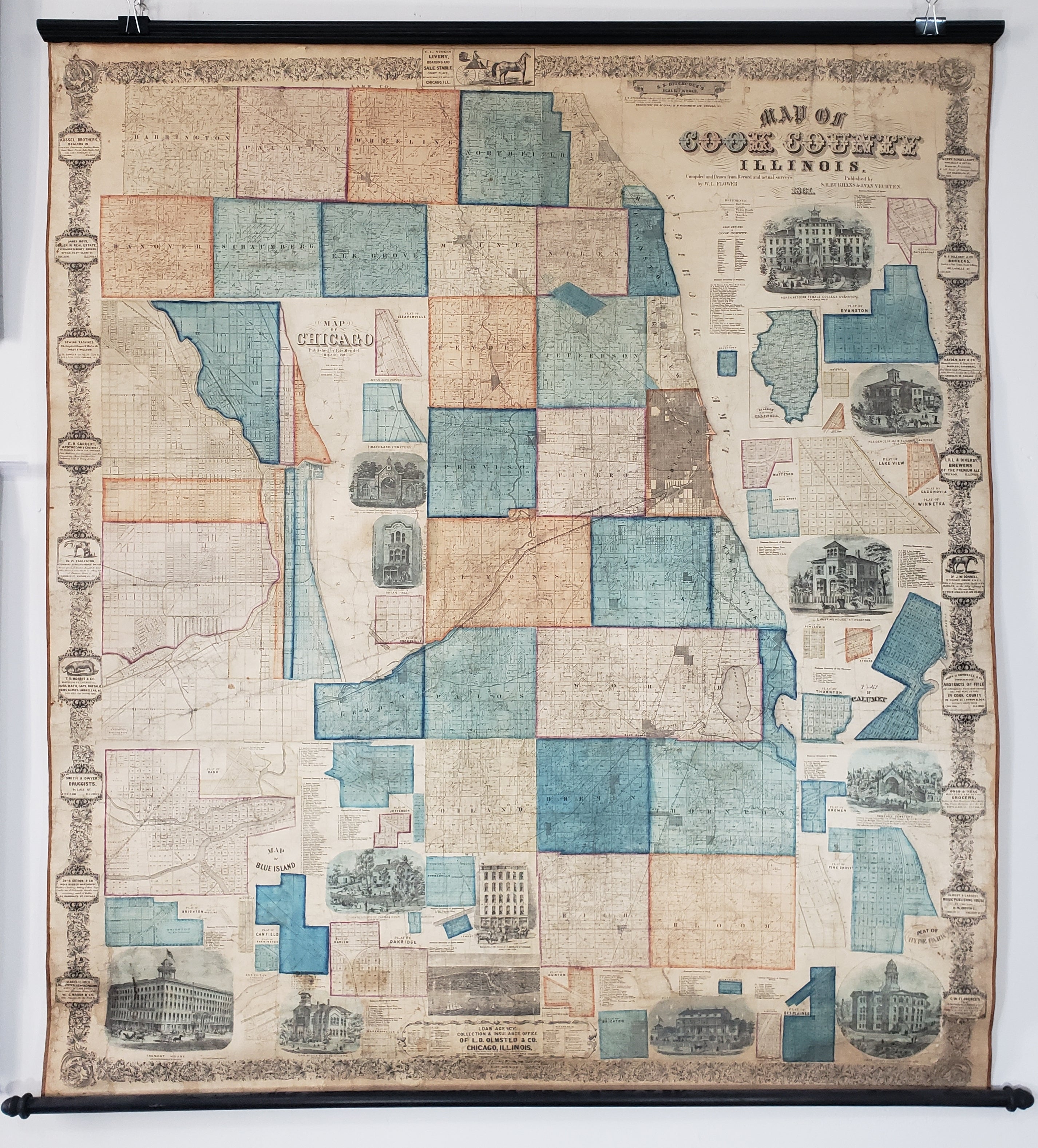 Map of Cook County Illinois by W. L. Flower, 1861 – New World Cartographic