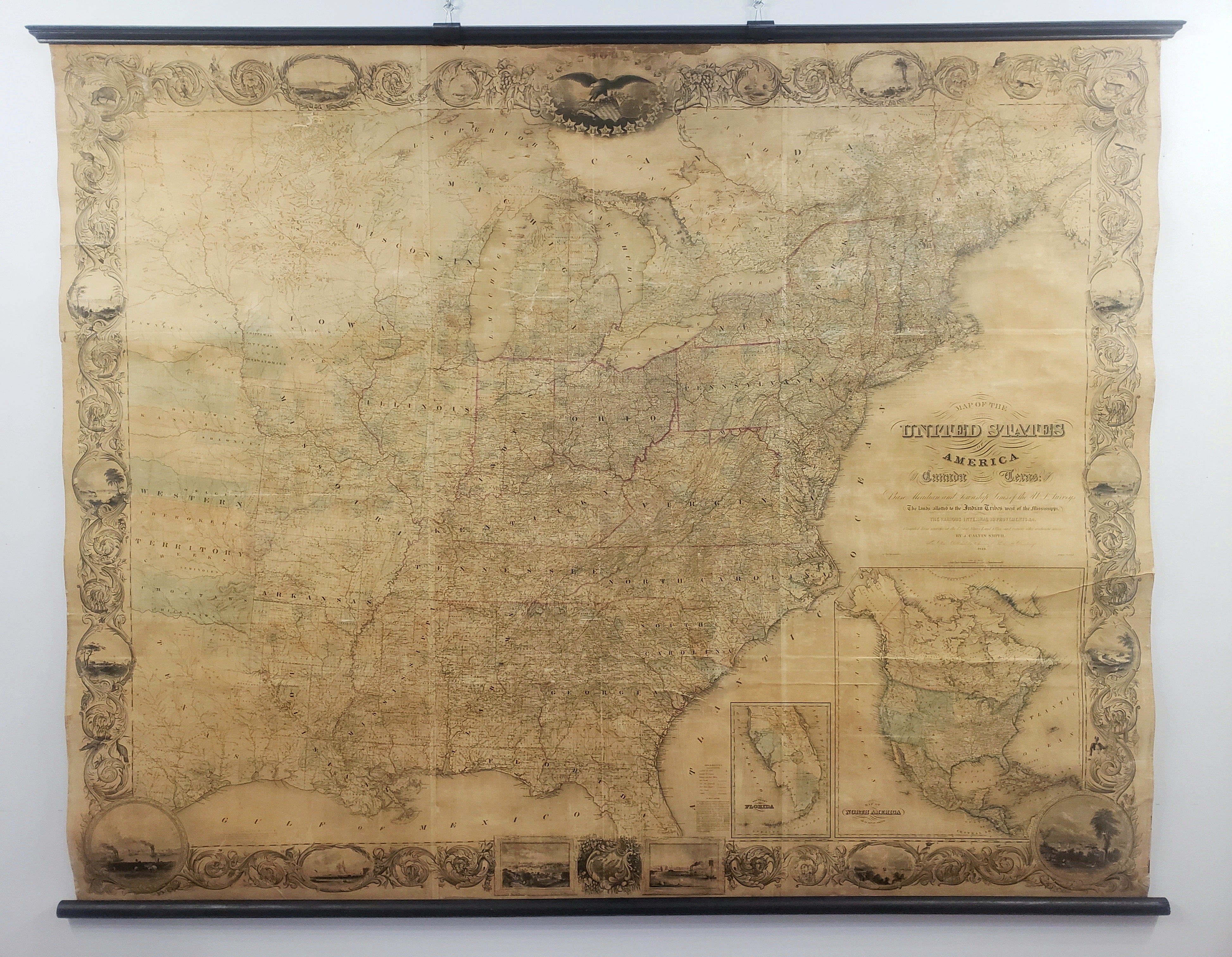 Antique Wall Map of the United States of America by Calvin Smith, 1849 ...