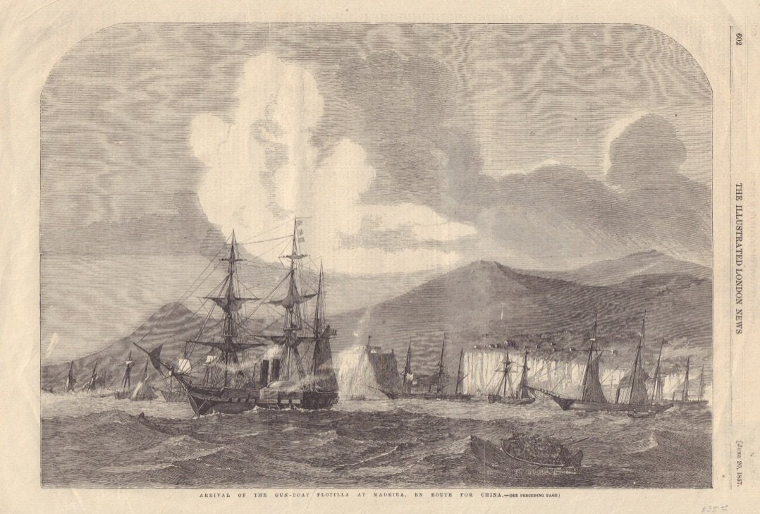 British Royal Navy Gun-Boat in Route to China - 19th Century Print ...