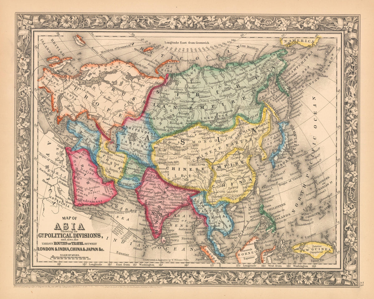 Map of Asia, Showing Geopolitical Divisions, by: Mitchell 1862 – New ...