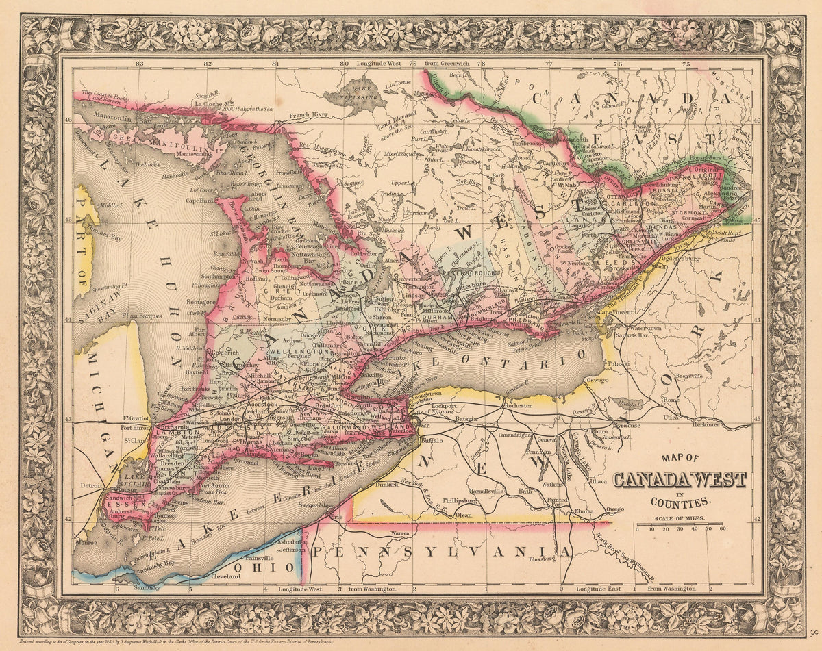 Map of Canada West, by: Mitchell, 1860 – New World Cartographic