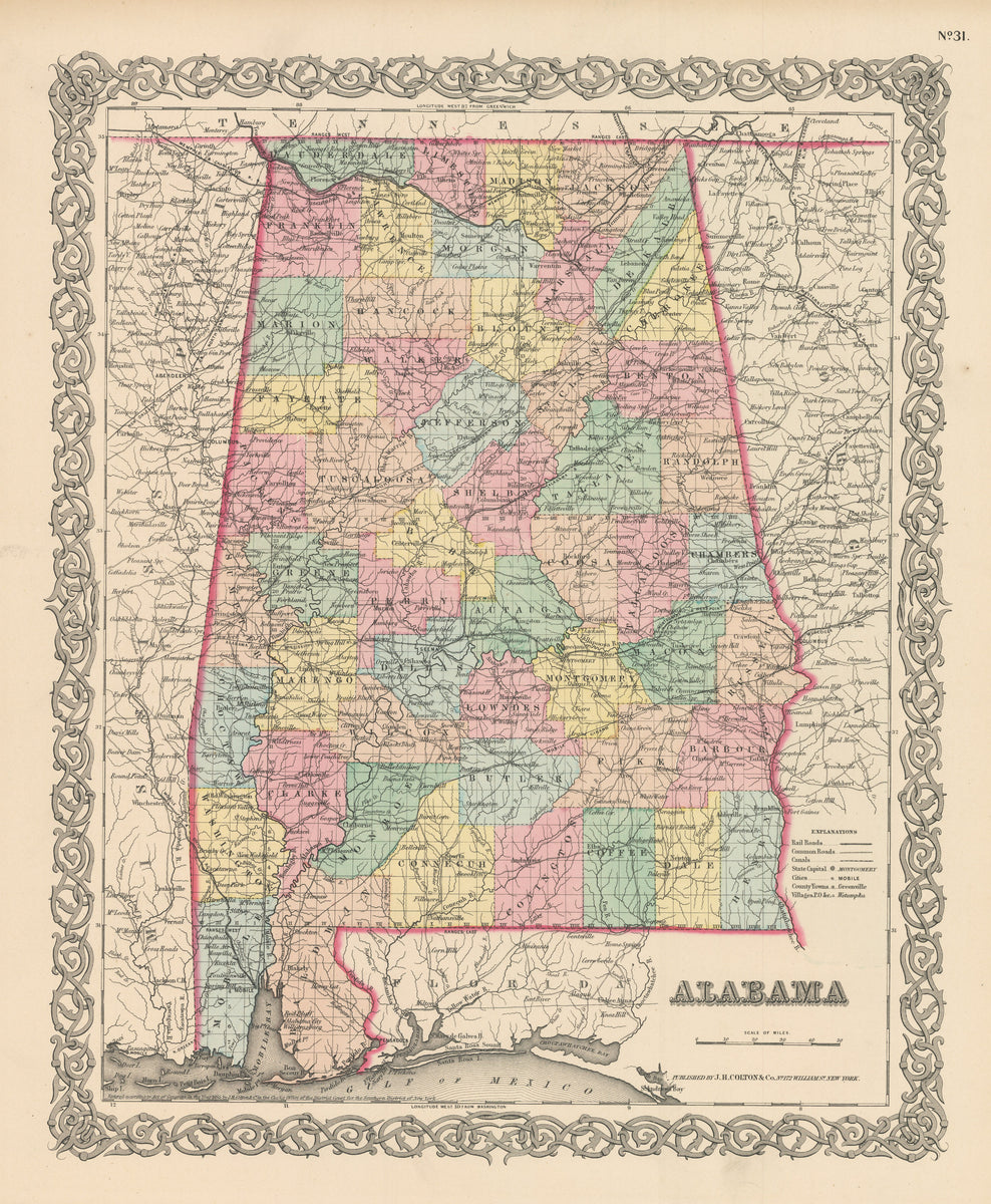 Antique Map of Alabama by: Joseph H. Colton, 1856 – New World Cartographic