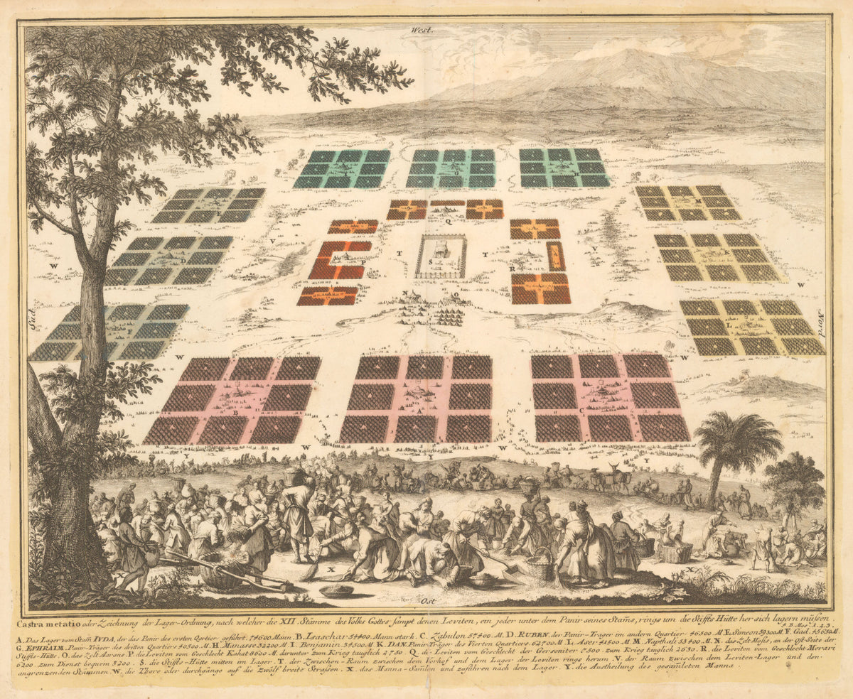 Antique Map showing the Twelve Tribes Encamped around the Tabernacle ...