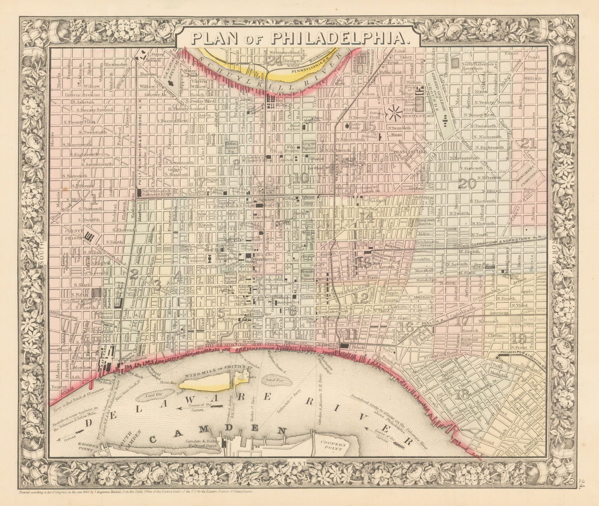 Antique Map of Philadelphia Mitchell 1860 : nwcartographic.com – New ...