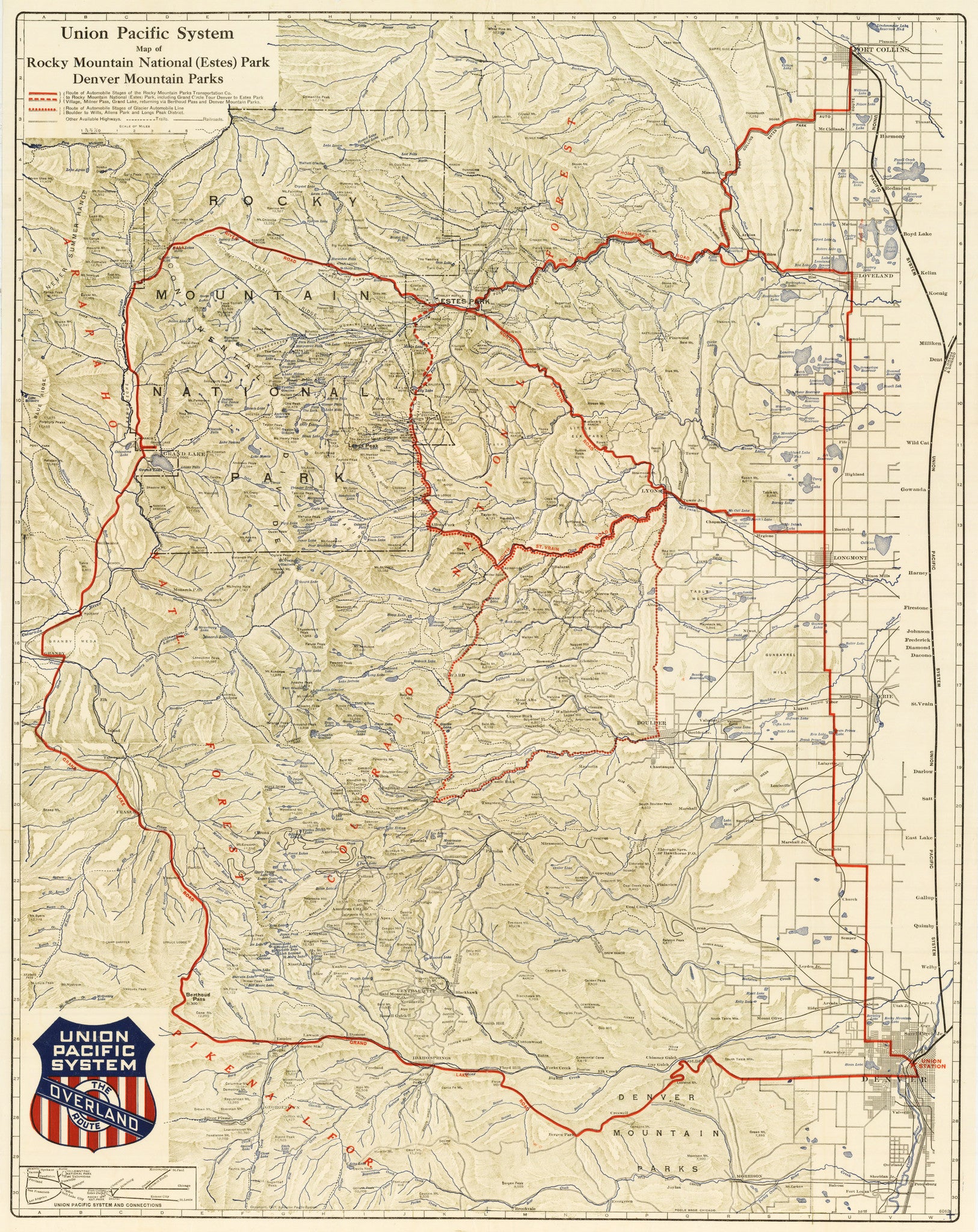 Union Pacific System Map of Rocky Mountain National (Estes) Park Denver ...