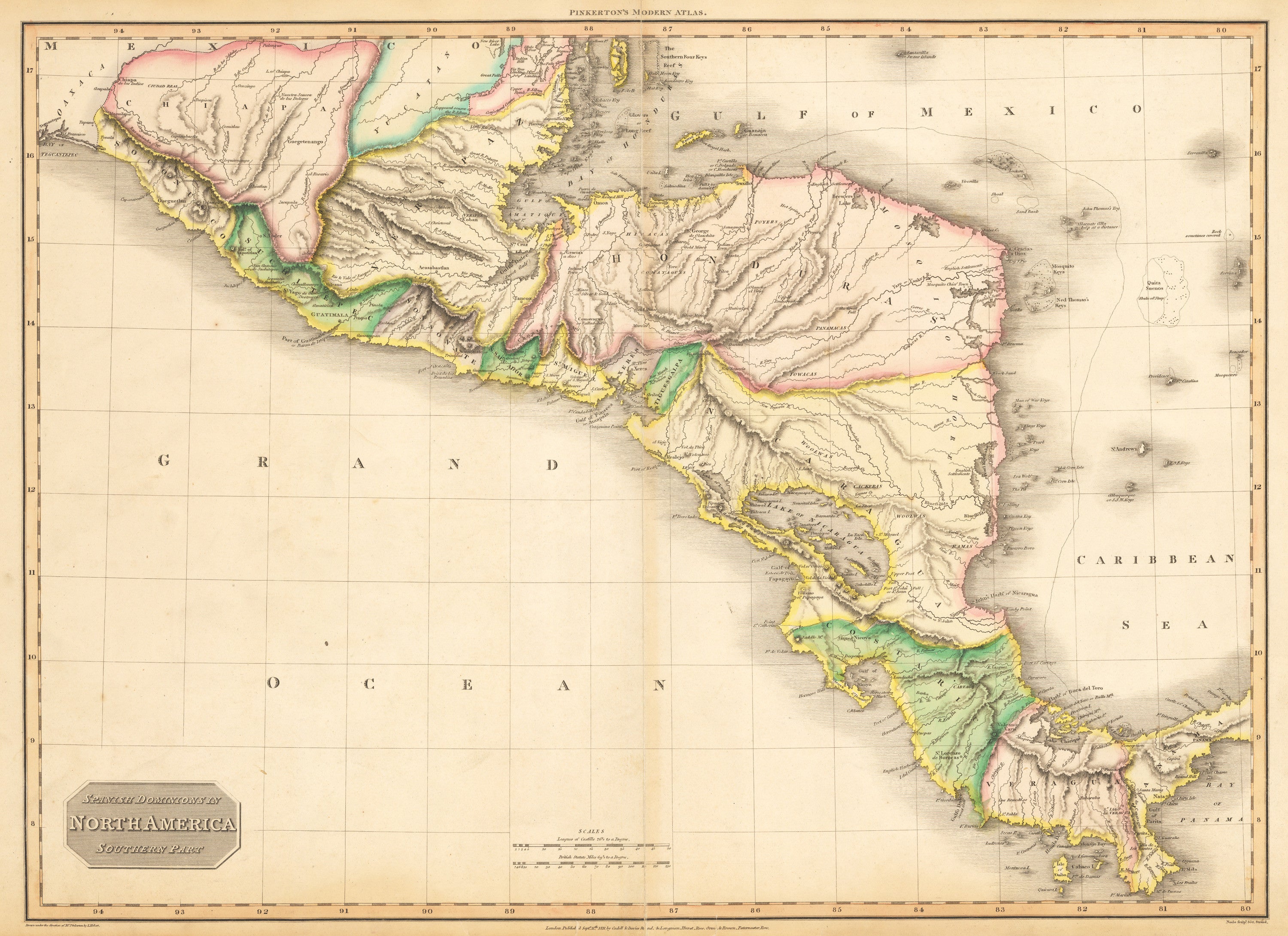Antique Map of Central America by: Pinkerton 1811 : nwcartographic.com ...