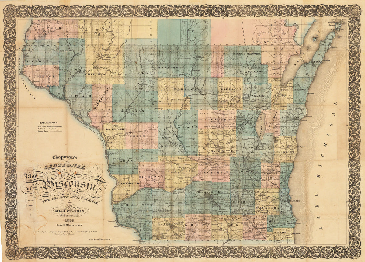 Antique Map of Wisconsin by: Chapman 1856 : nwcartographic.com – New ...