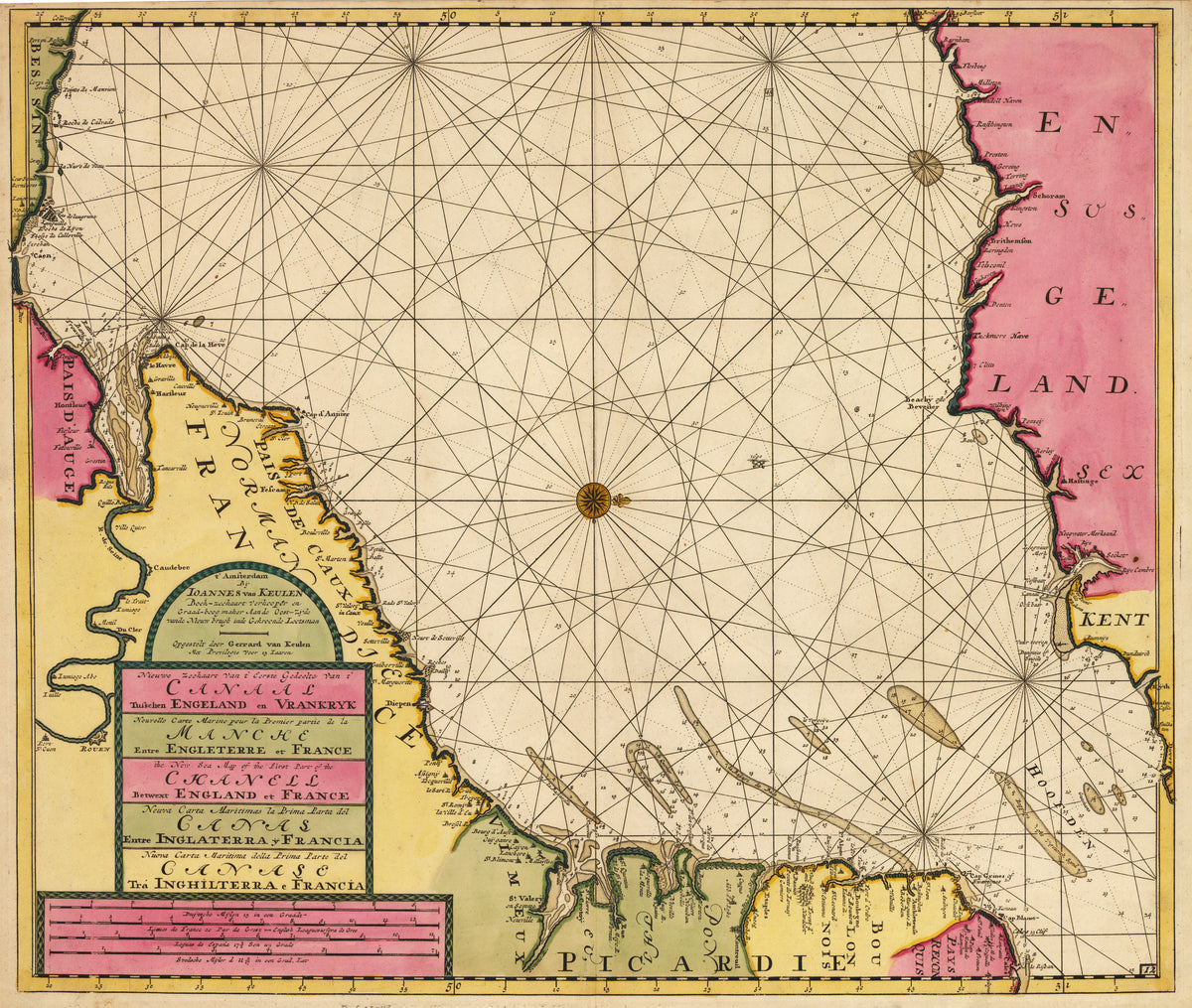 17th Century Sea Chart of the English Channel, Van Keulen ...