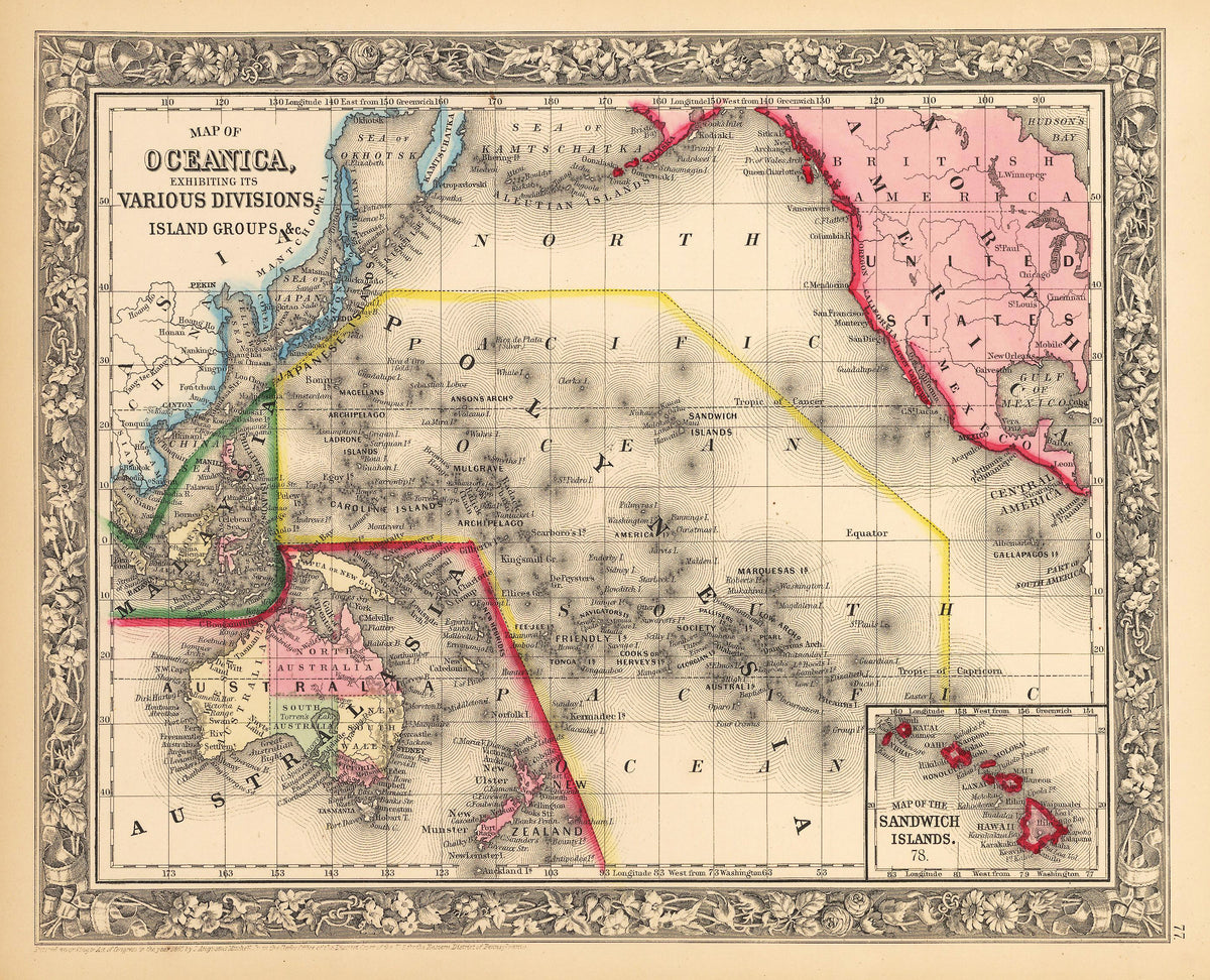 Antique Map of the Pacific Ocean by Mitchell 1862 : nwcartographic.com ...