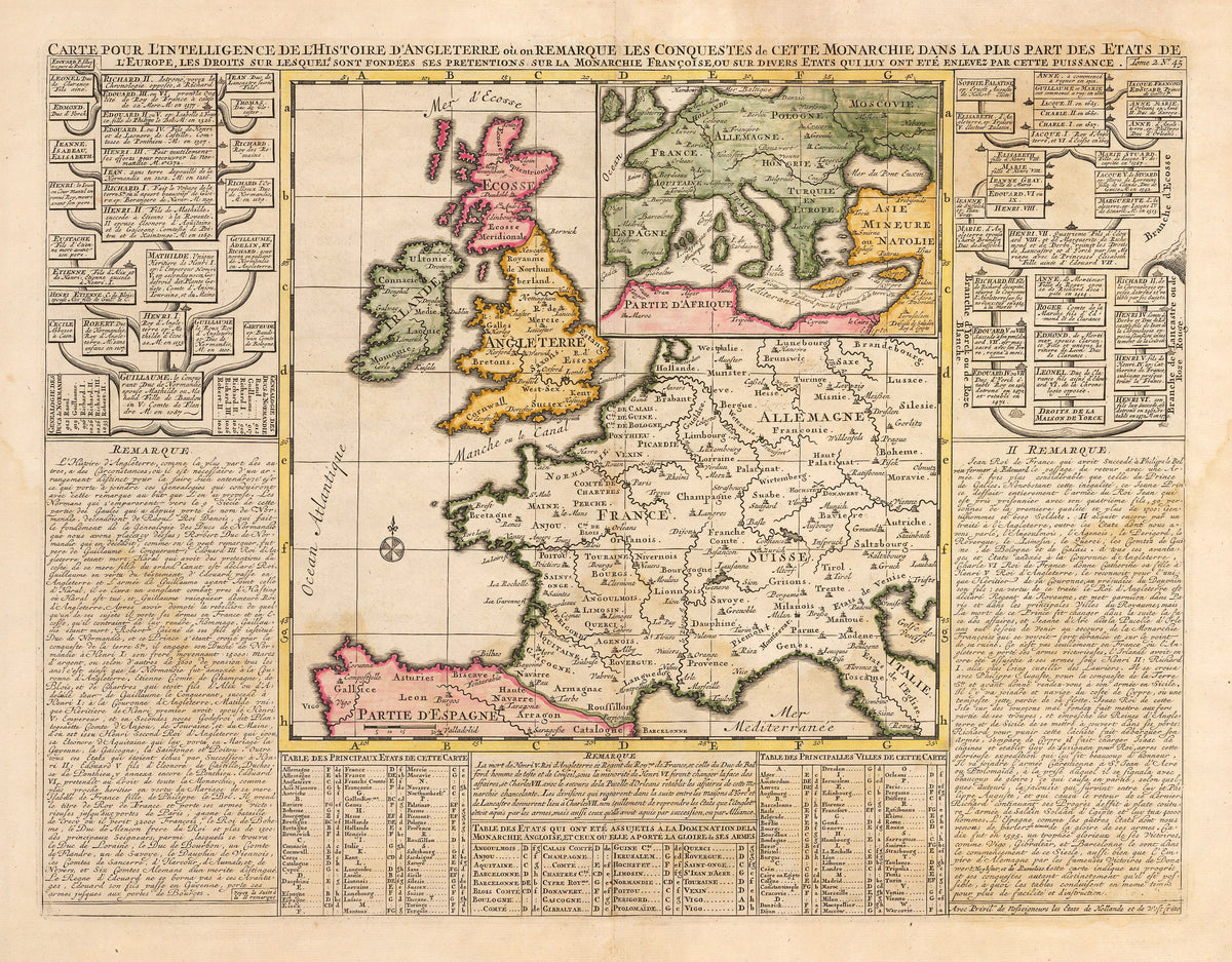 Antique Map of Great Britain and France by: Chatelain 1720 ...