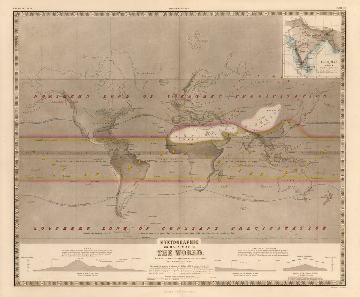 Antique Map of the World Temp and Rainfall 1854 : nwcartographic.com ...