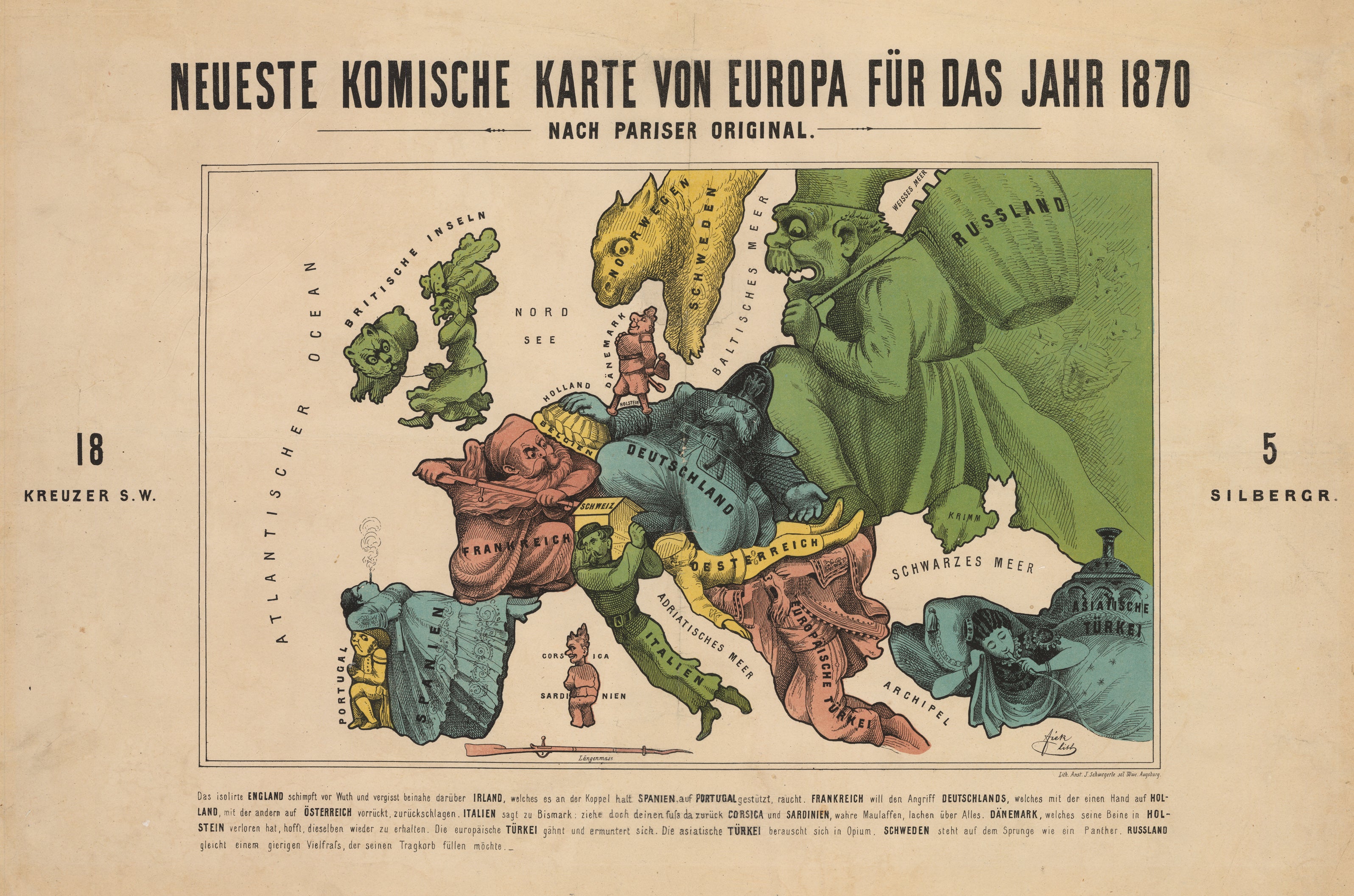 Serio-Comic, Antique Map of Europe 1870 : nwcartographic.com – New ...