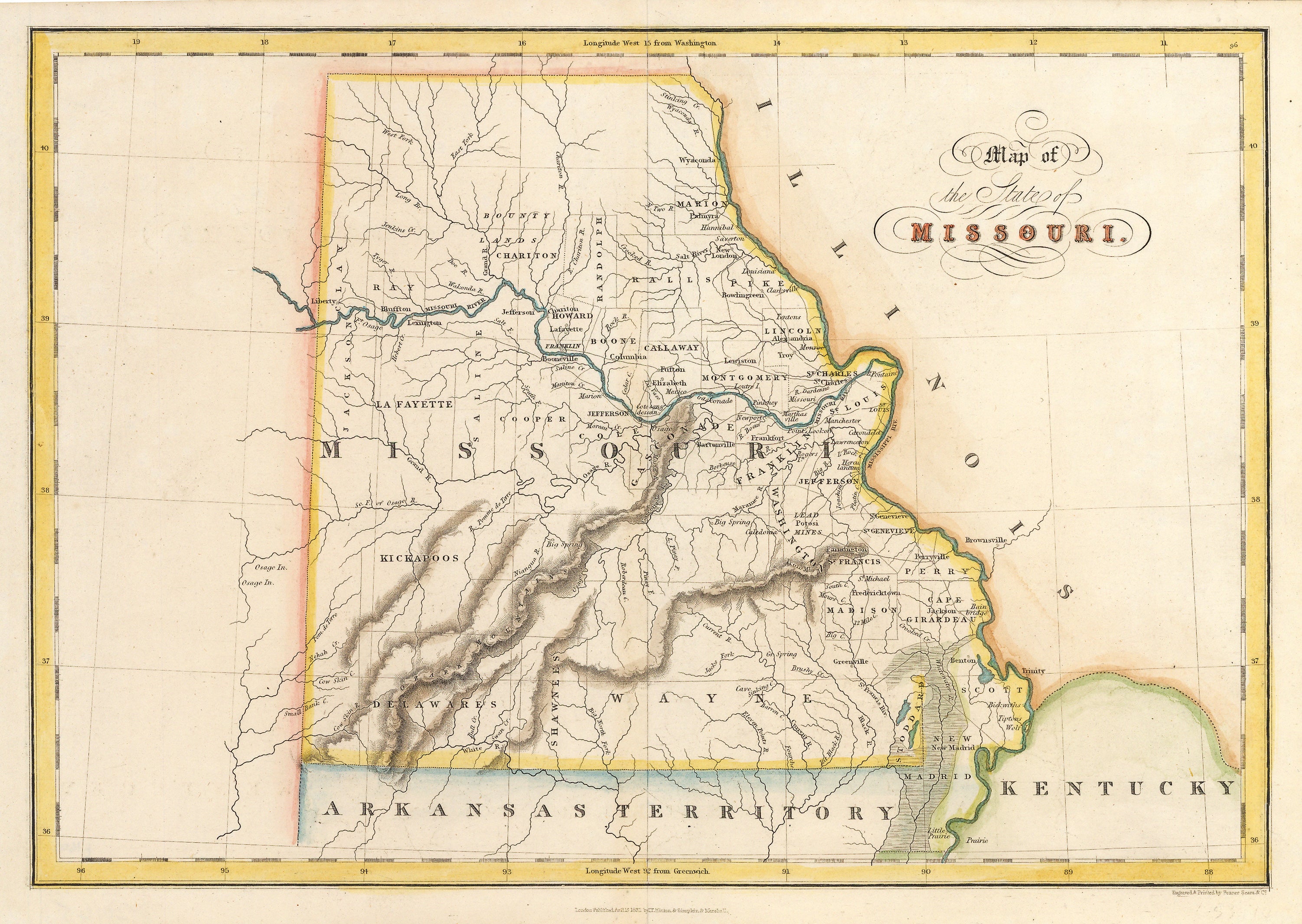 Antique Map of Missouri, 1832 : nwcartographic.com – New World Cartographic