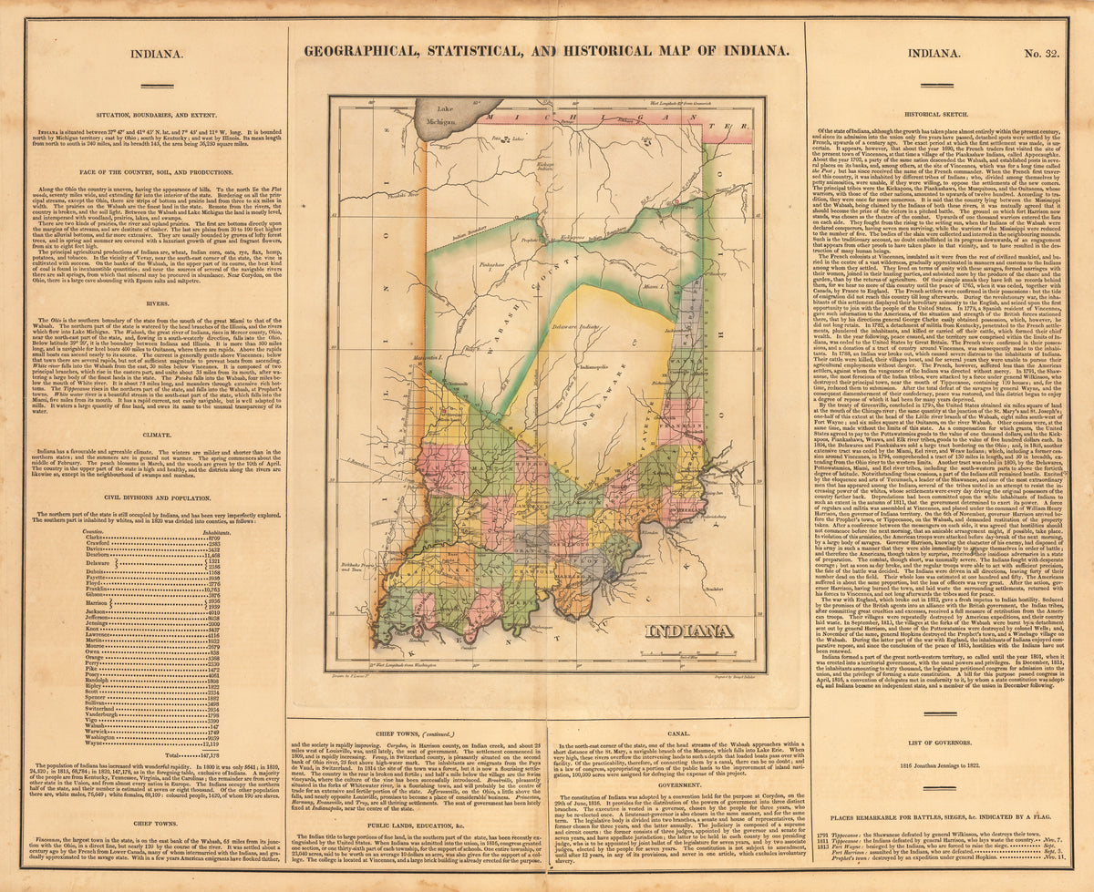 Geographical, Statistical and Historical Map of Indiana, 1822 – New ...
